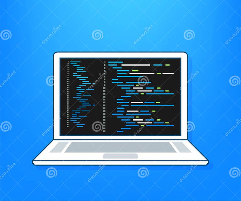 Vector Laptop Coding Concept. Web Developer, Design, Programming. Laptop Screen Code. Vector ...