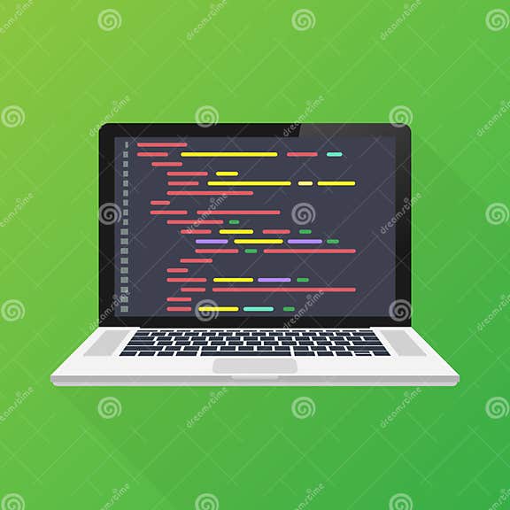 Vector Laptop Coding Concept Web Developer Design Programming Laptop Screen Code Vector