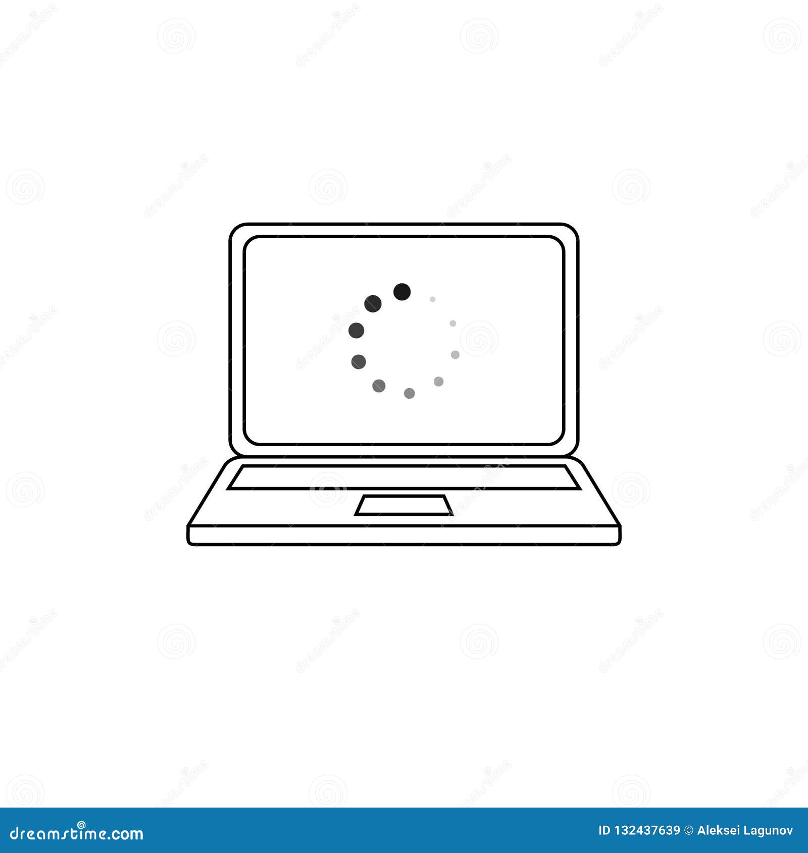 Vector Laptop Icon with Loading Symbol on the Screen, Black and White ...