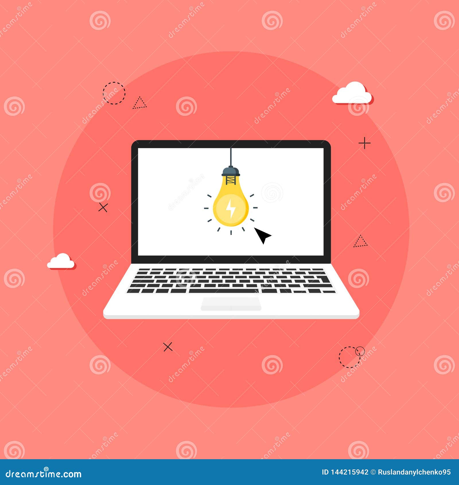 Vector Laptop and Idea. Creative Look and Reflection Stock Vector ...