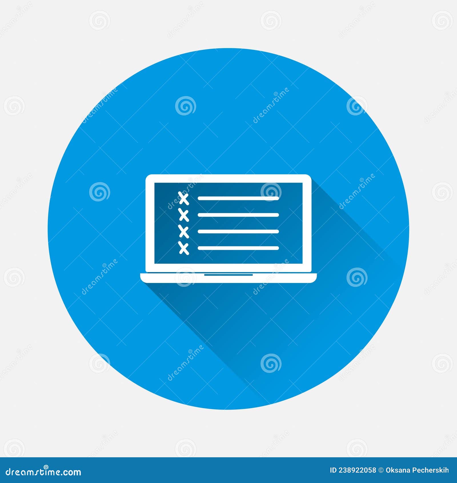 Vector Laptop Screen Icon and Checklist Icon on Blue Background. Flat ...