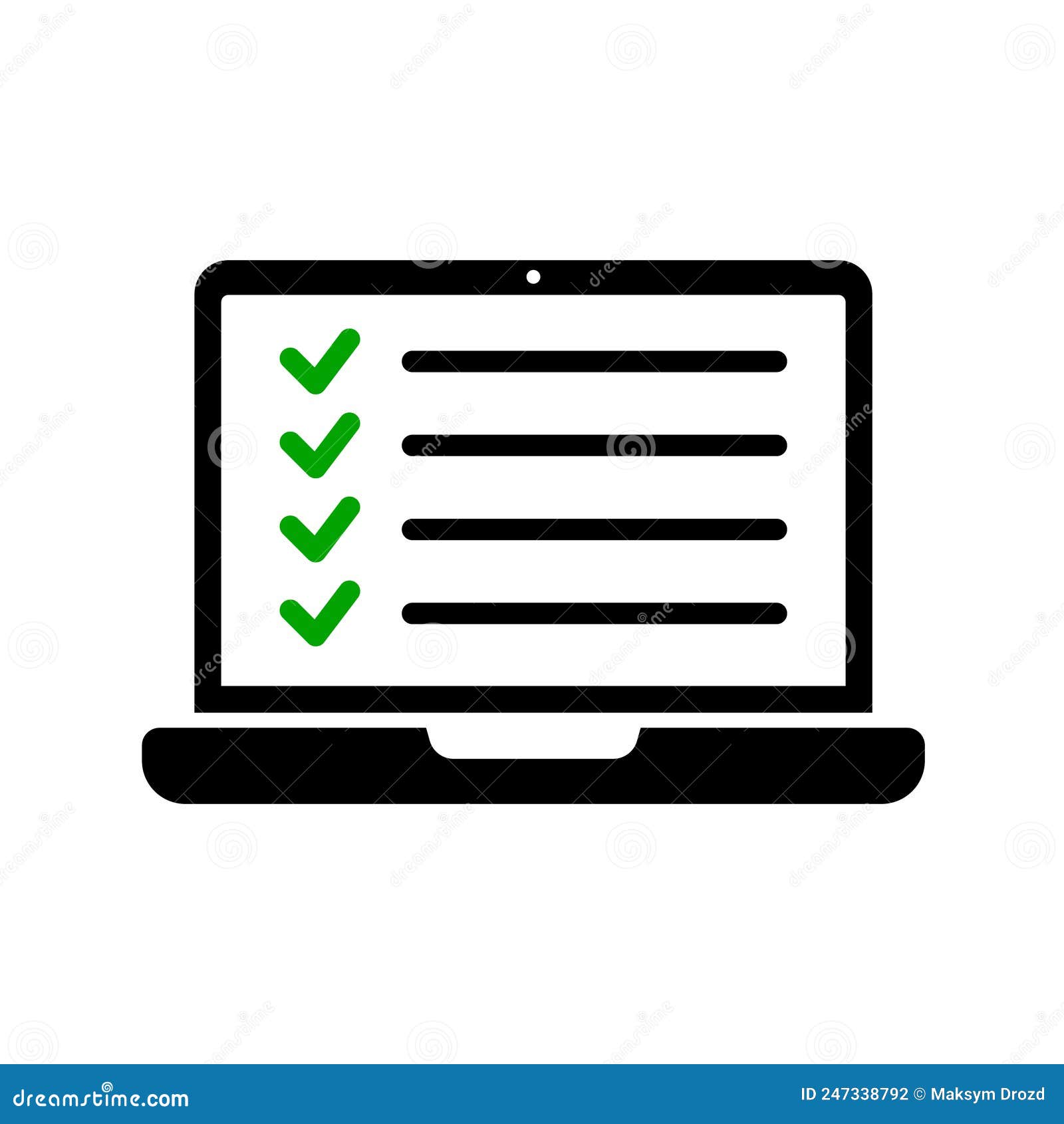 Vector Laptop Screen Icon and Checklist on White Isolated Background ...