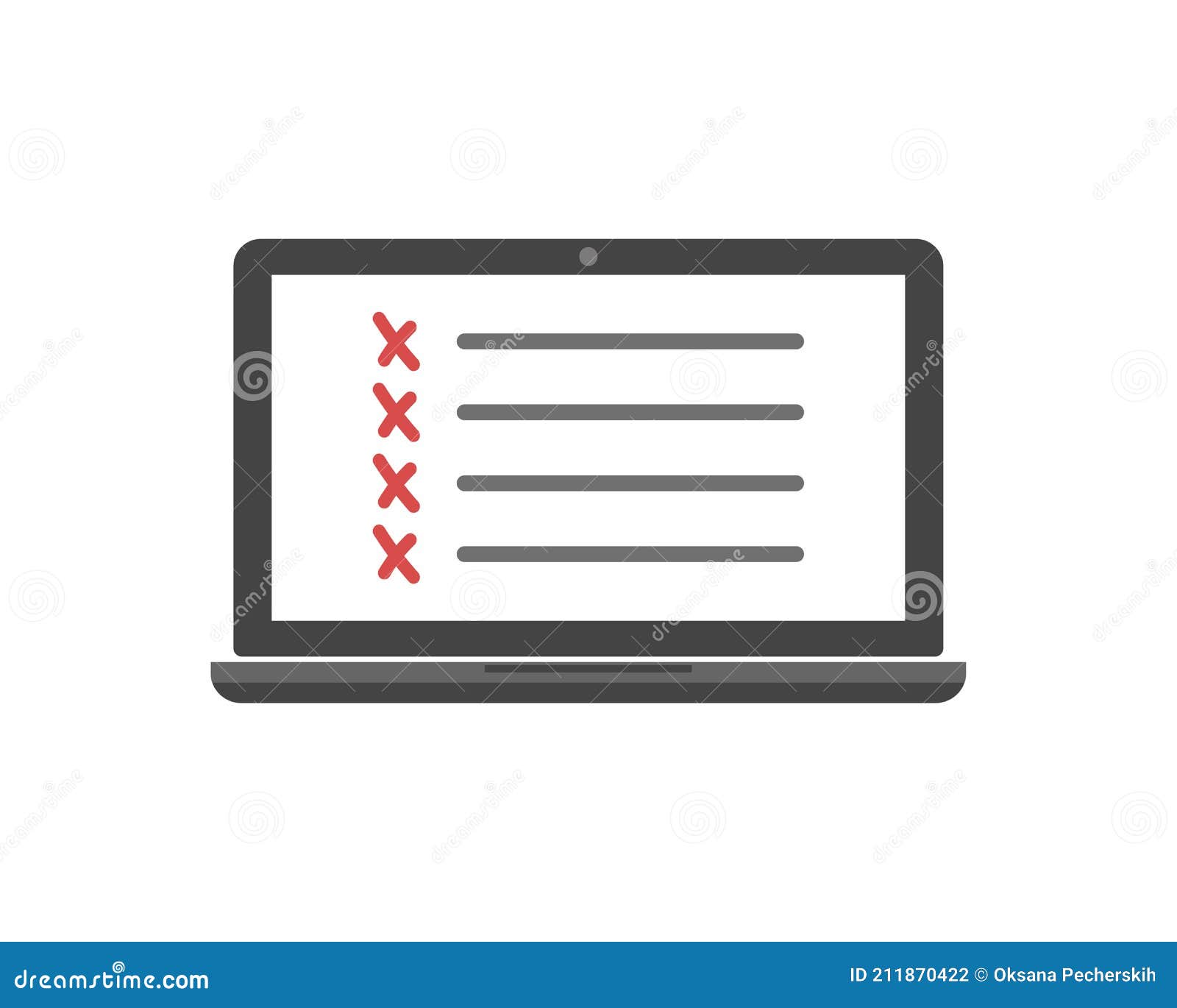 Vector Laptop Screen Icon and Checklist on White Isolated Background ...