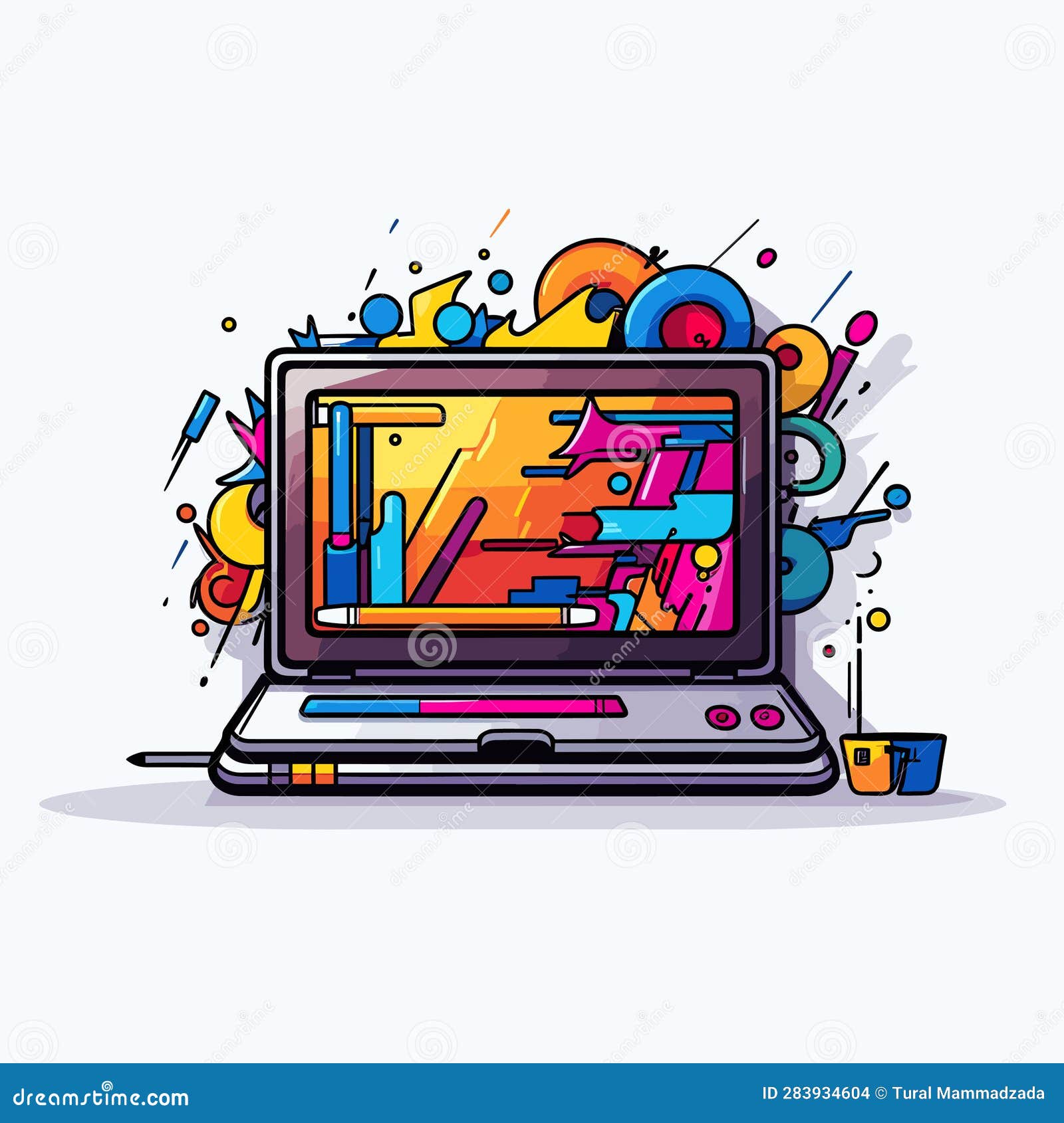 Vector of a Laptop with a Vibrant and Eye-catching Design on the Screen ...