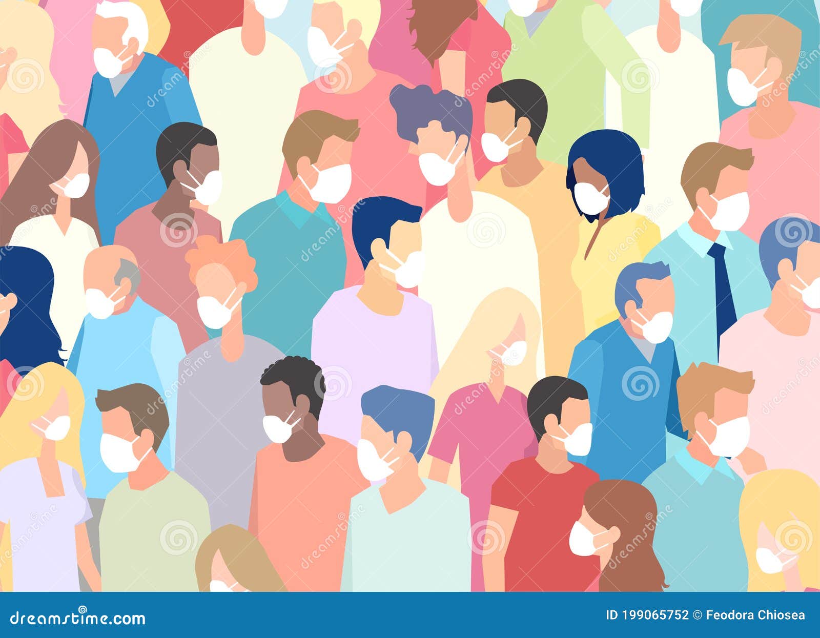 Vector of a Large Crowd of People Wearing Face Masks Stock Vector ...