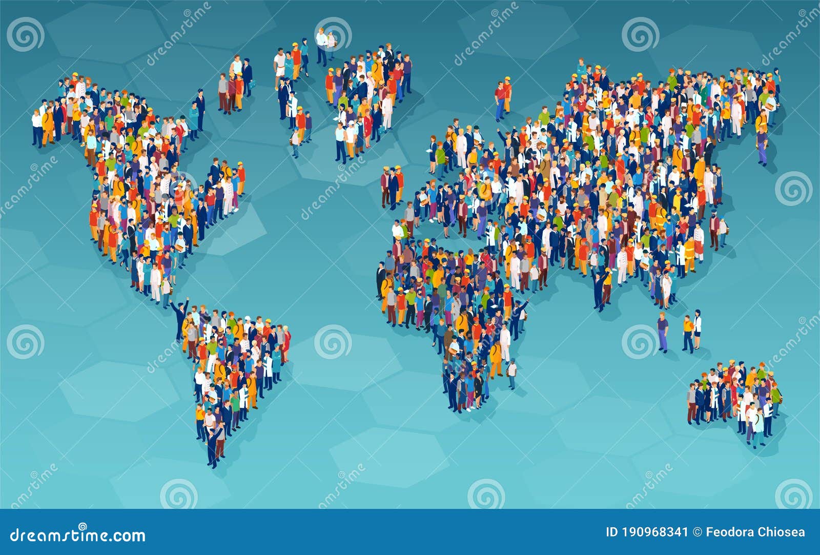Vector of a Large Group of Diverse People Standing on a World Map Stock ...