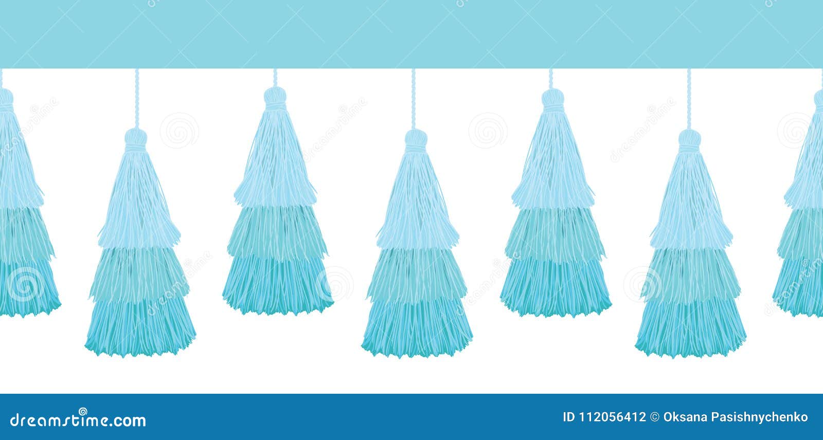 Vector Layered Blue Decorative Tassels Set Horizontal Seamless Repeat ...
