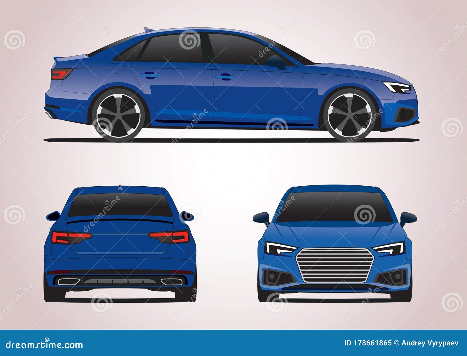 Car Sedan View from Three Sides Stock Vector - Illustration of audi ...