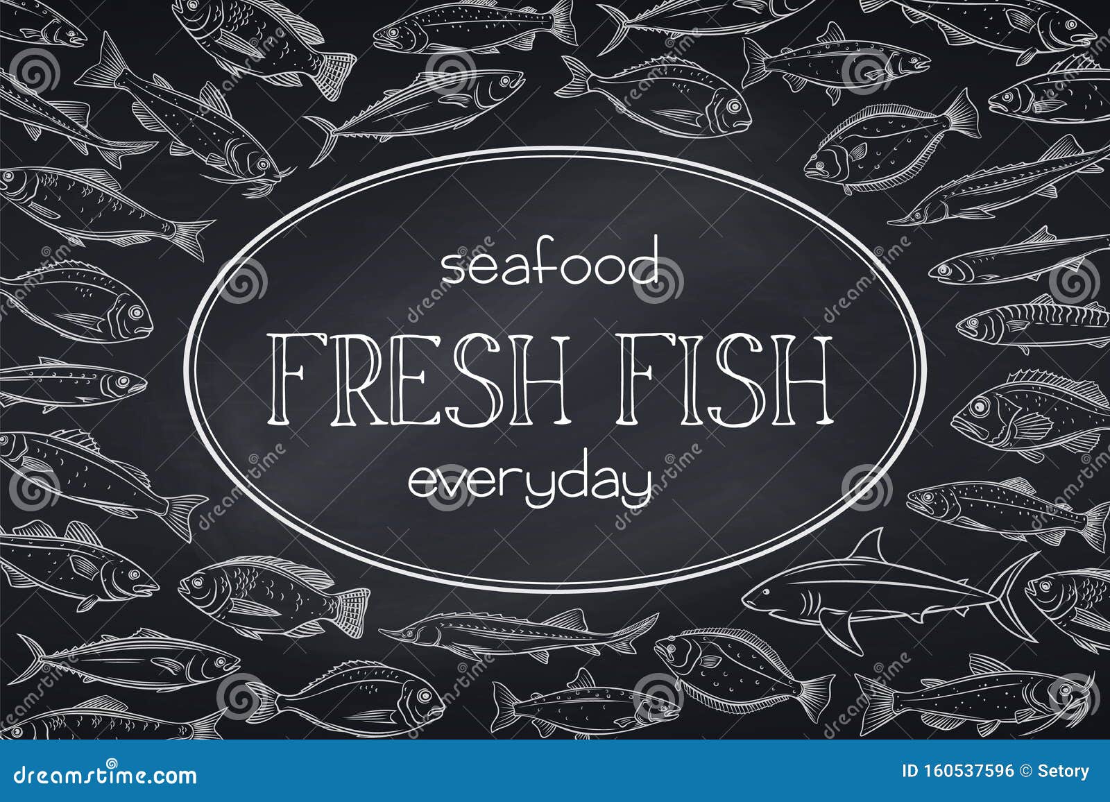Fish Big Set On Blackboard. Cartoon Vector | CartoonDealer.com #139653333