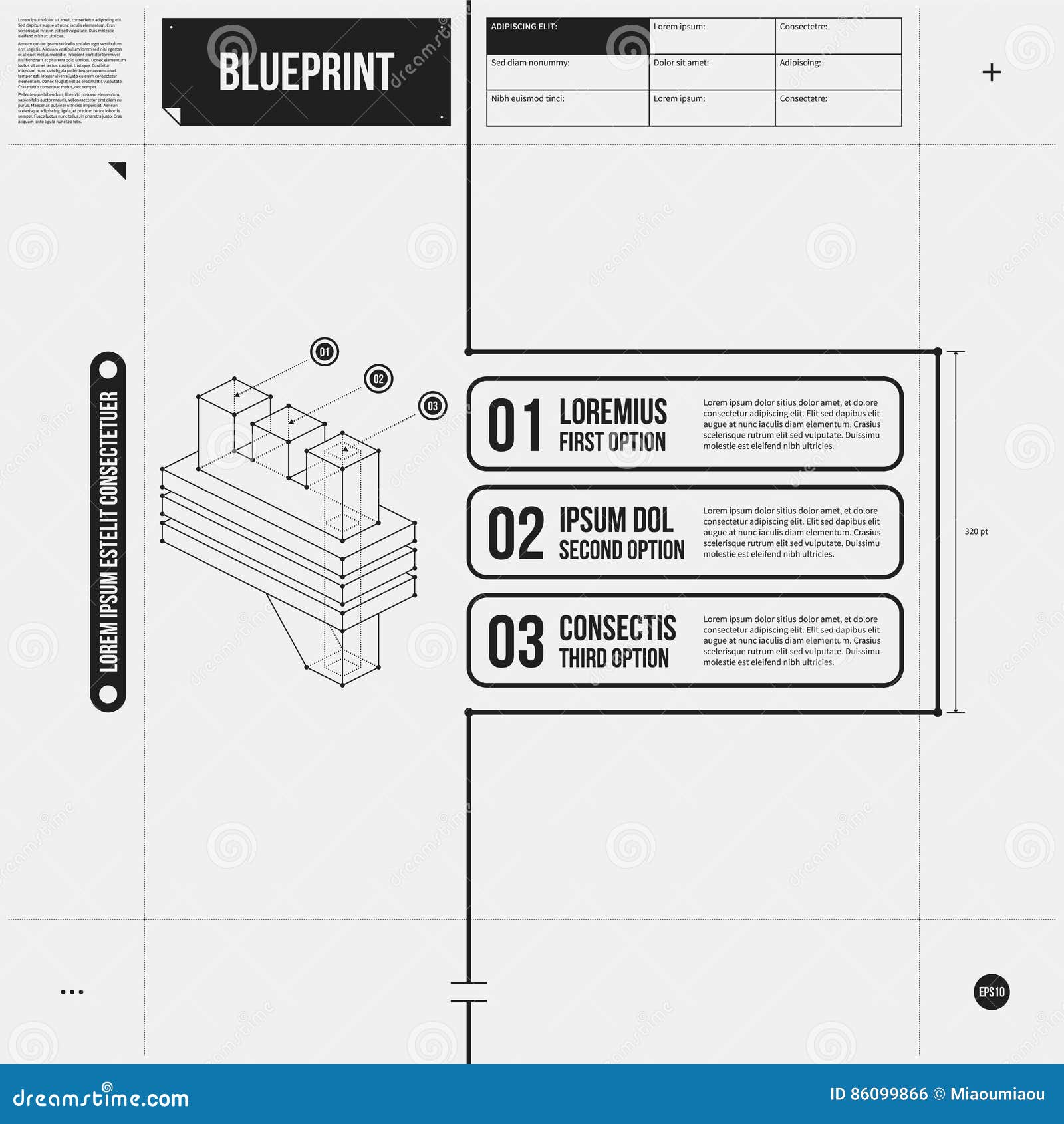 Vector Layout with Three Numbered Options and Abstract Isometric Object ...