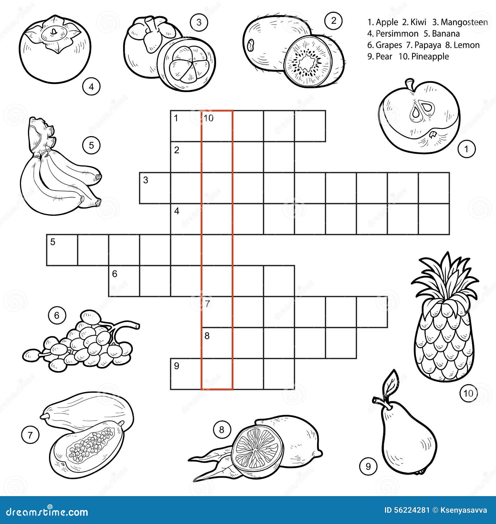 Vector Le Parole Incrociate, Gioco Per I Bambini Circa I Frutti ...