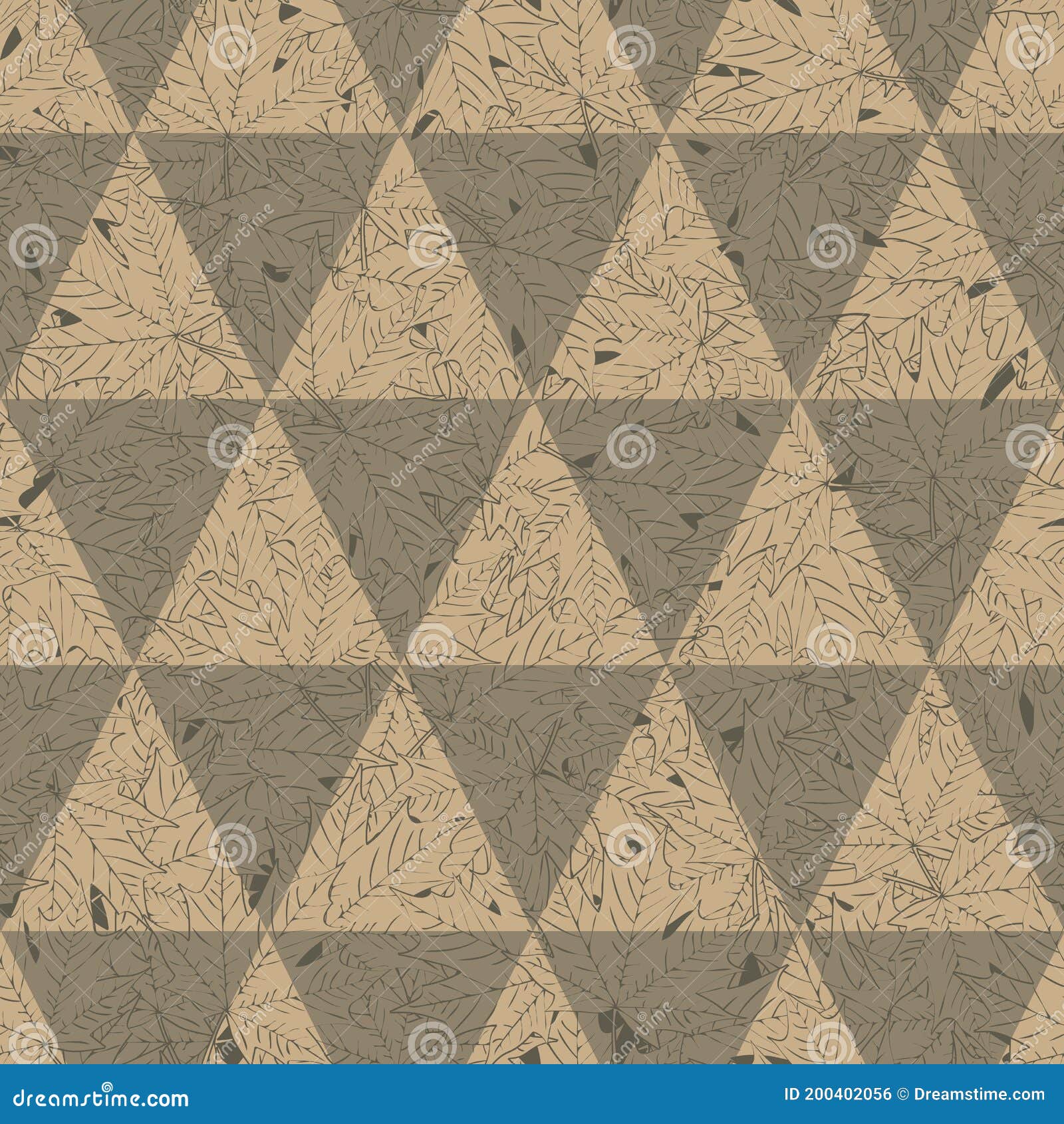 Vector Leaf Outlines in Brown in Brown Triangles Background. Seamless ...
