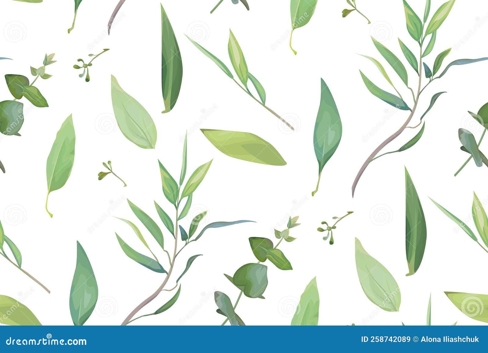 Vector, Leafy Seamless Pattern. Leaf, Leaves, Green Eucalyptus Branch Textile Fabric, Texture ...