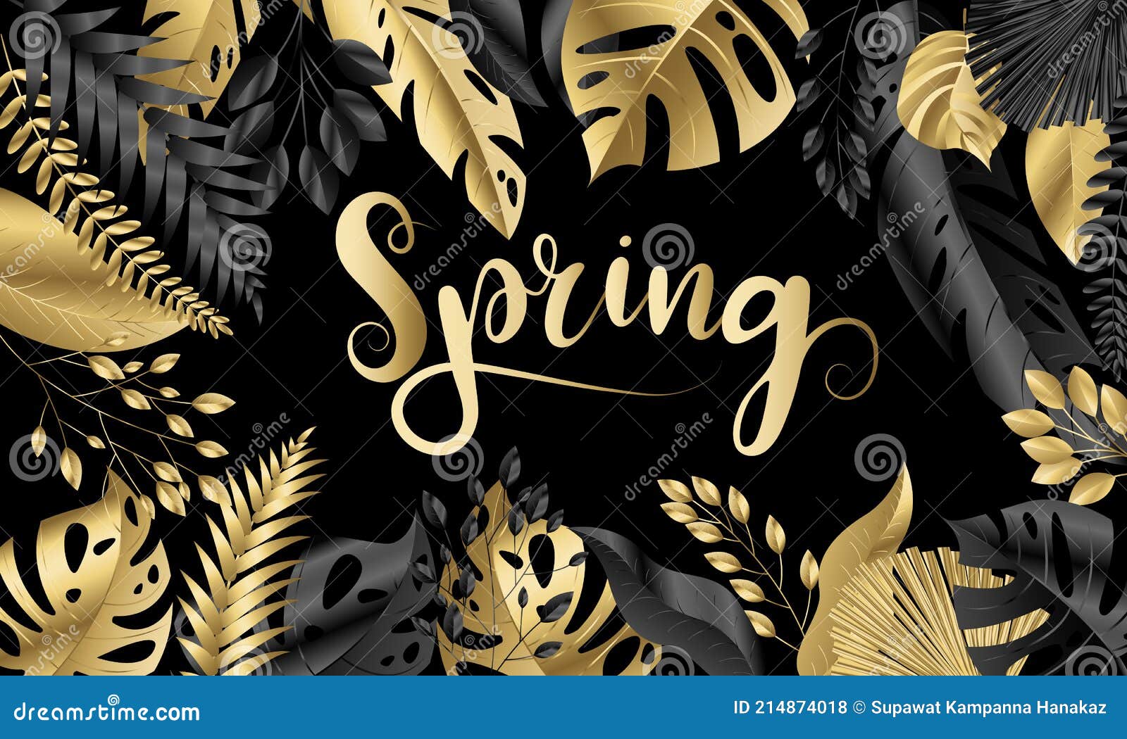 Vector Leaves Gold Set Design Banner Spring Background. Stock Vector ...
