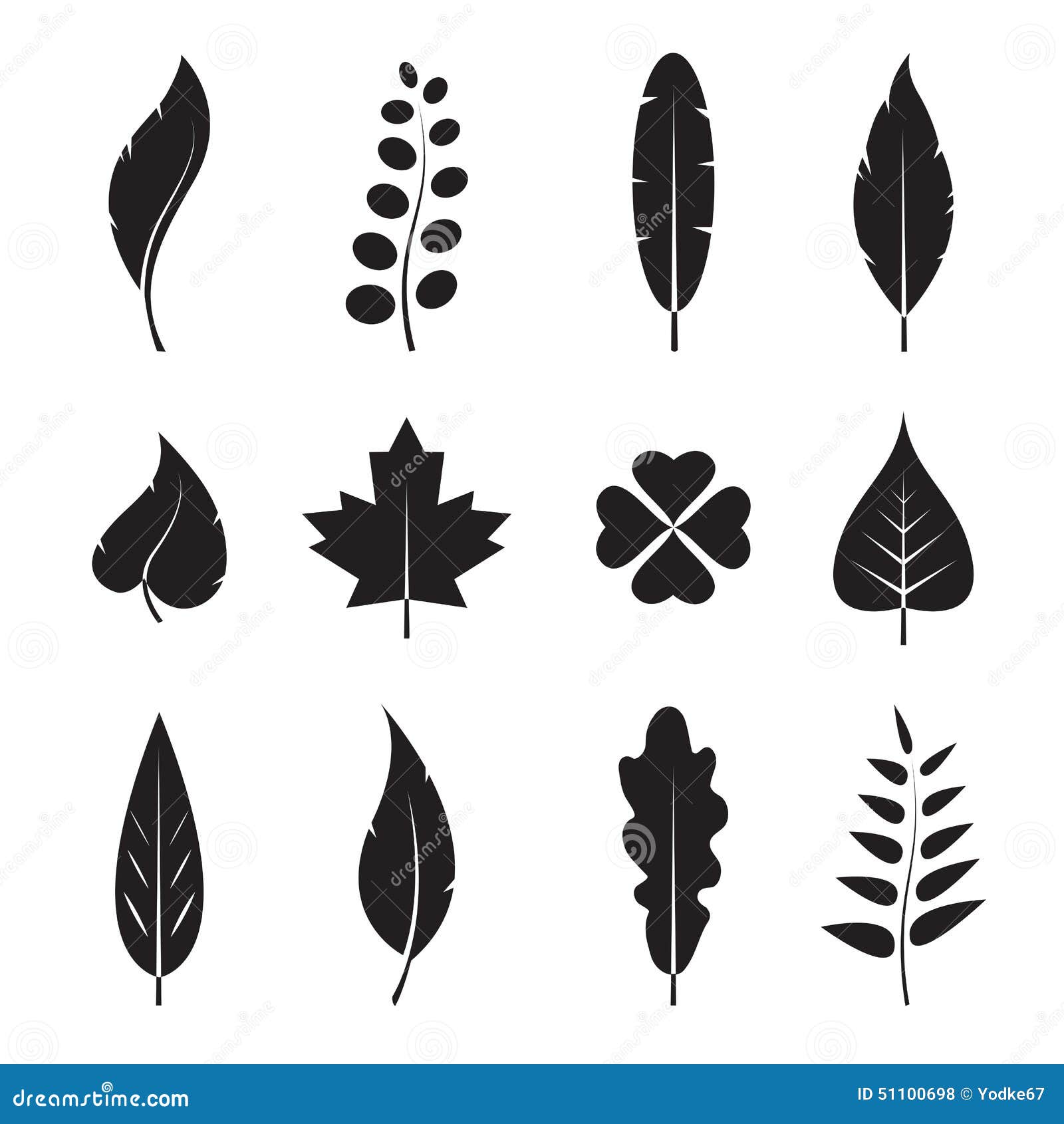 Leaves Icon Set Vector. Various Shapes Of Green Leaves Of Trees And ...