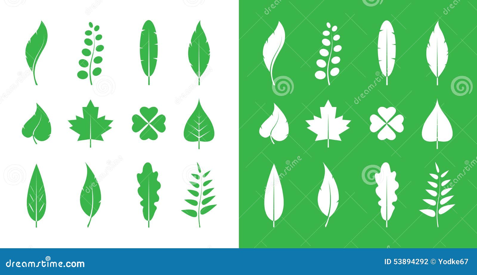 Leaves Icon Set Vector. Various Shapes Of Green Leaves Of Trees And ...