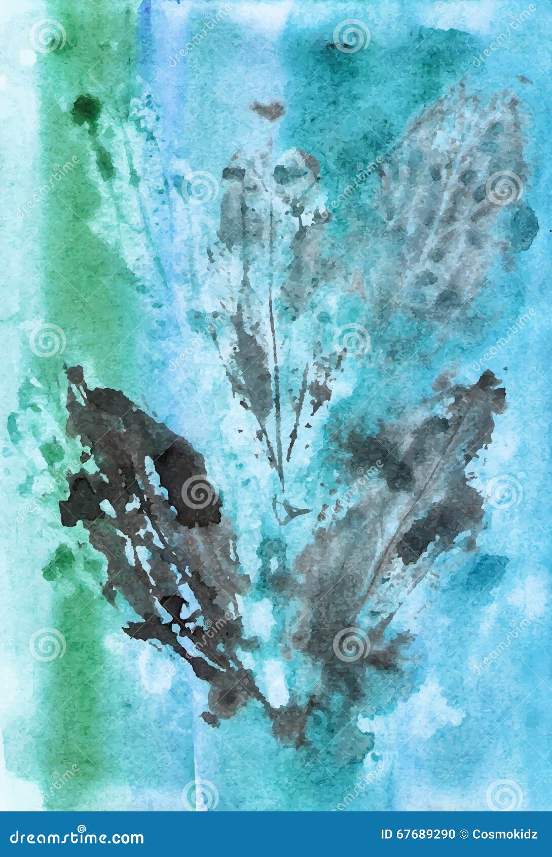 Vector Leaves Imprints on Watercolor Background Stock Illustration ...