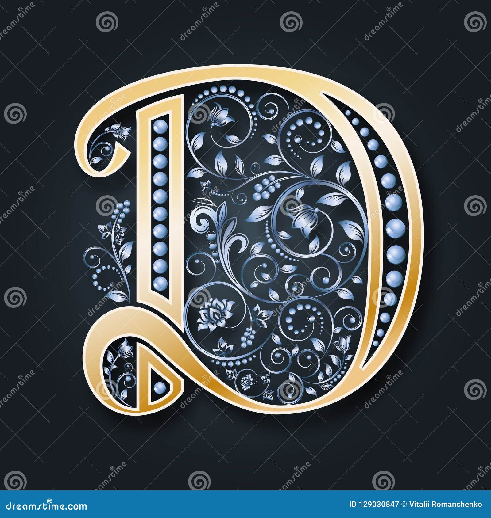 Vector Letter D. Golden Alphabet on a Dark Background. a Graceful ...