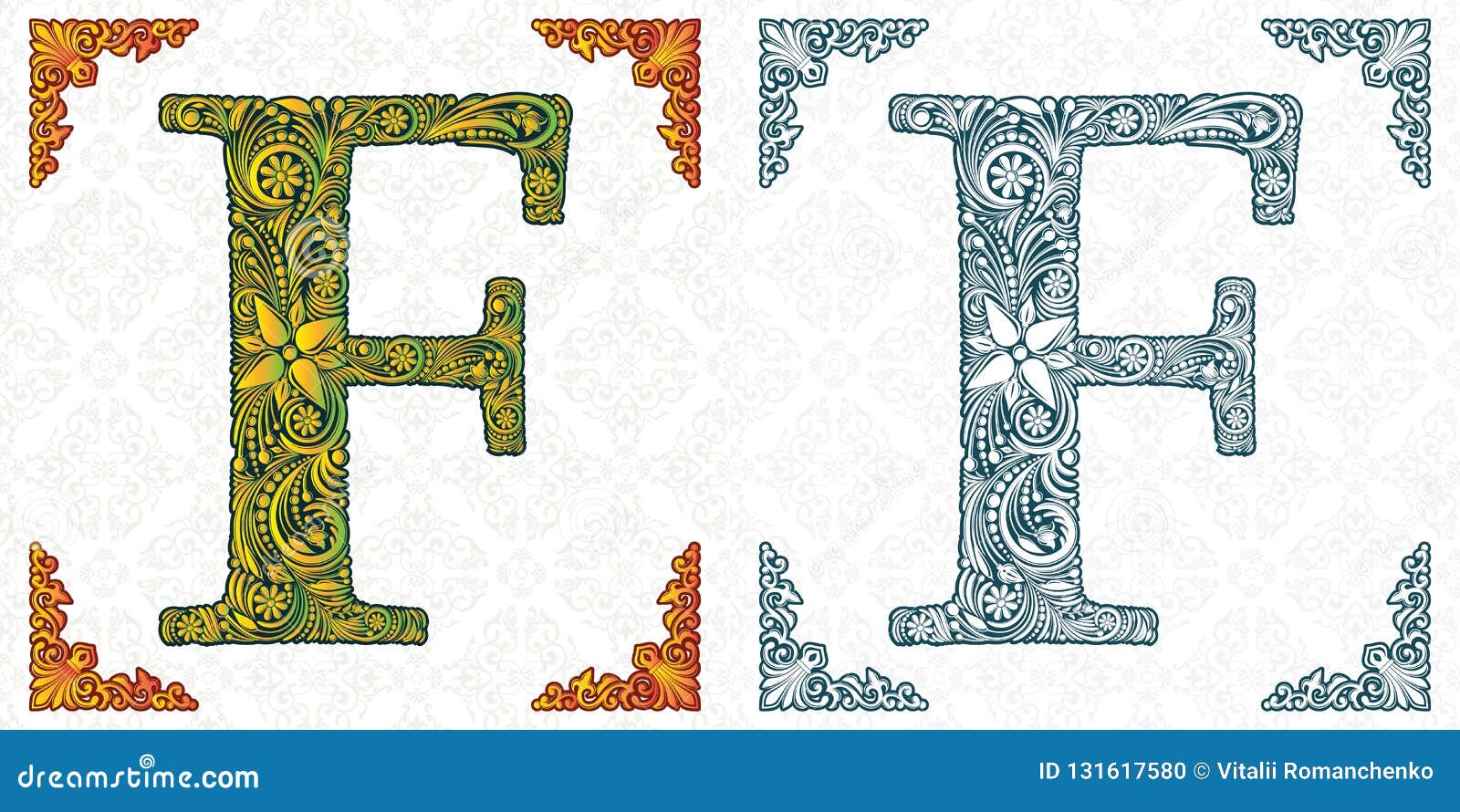 Vector Letter F. Patterned Font. Monogram. Unique Ornamental Alphabet ...