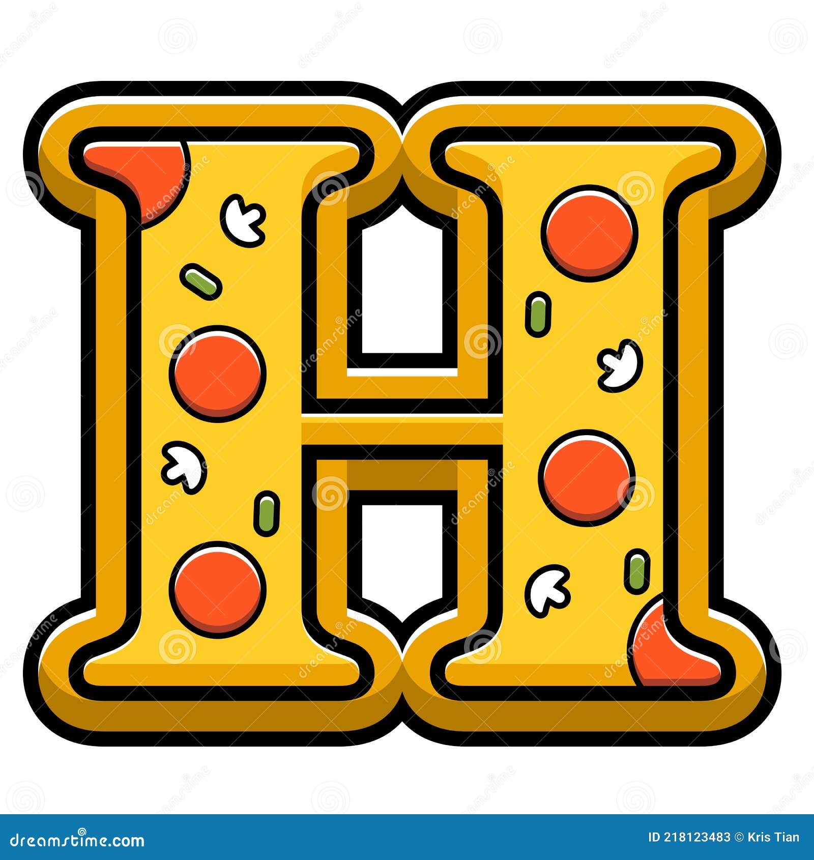 Letter H Pizza Food Cartoon Vector | CartoonDealer.com #218123483