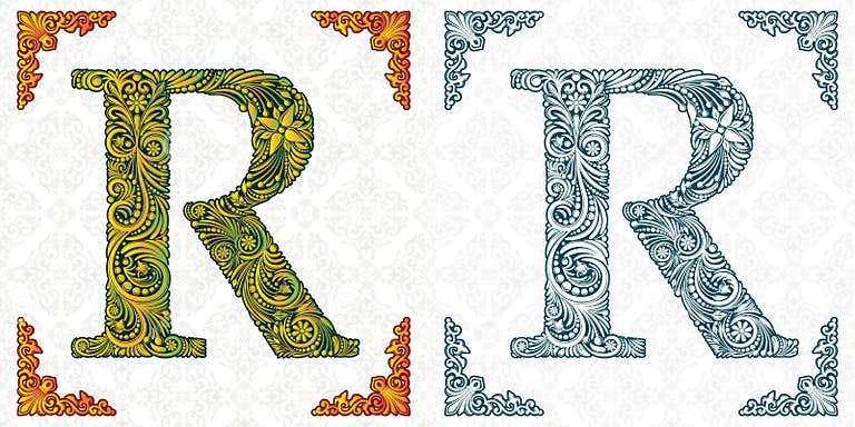 Vector Letter R. Patterned Font. Monogram. Unique Ornamental Alphabet ...