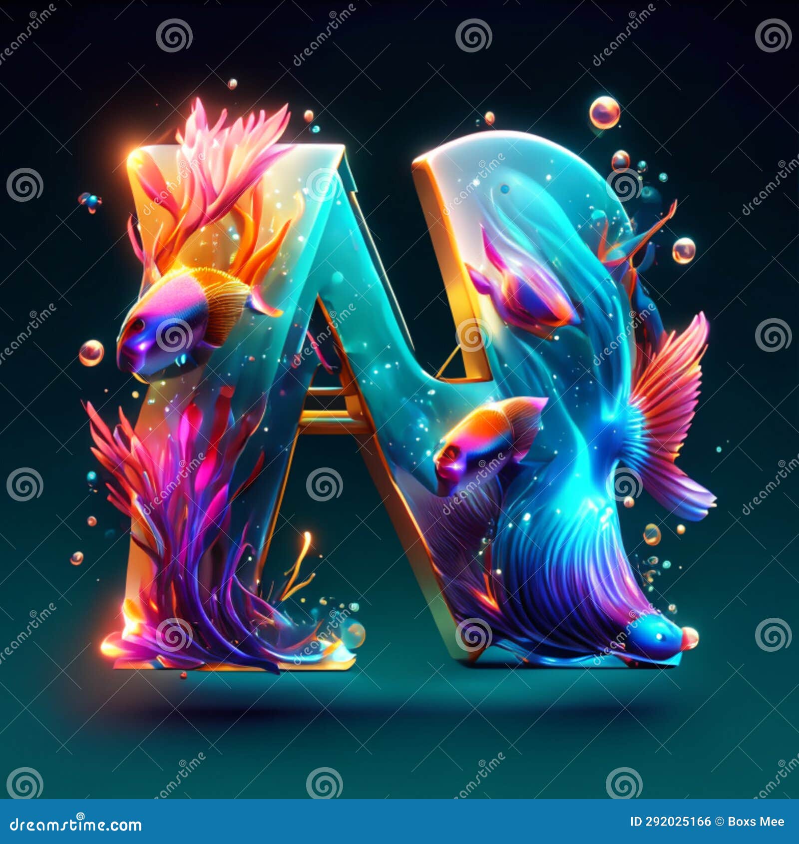 Vector Letter a with Tropical Fish and Algae. Lettering for Your Design ...