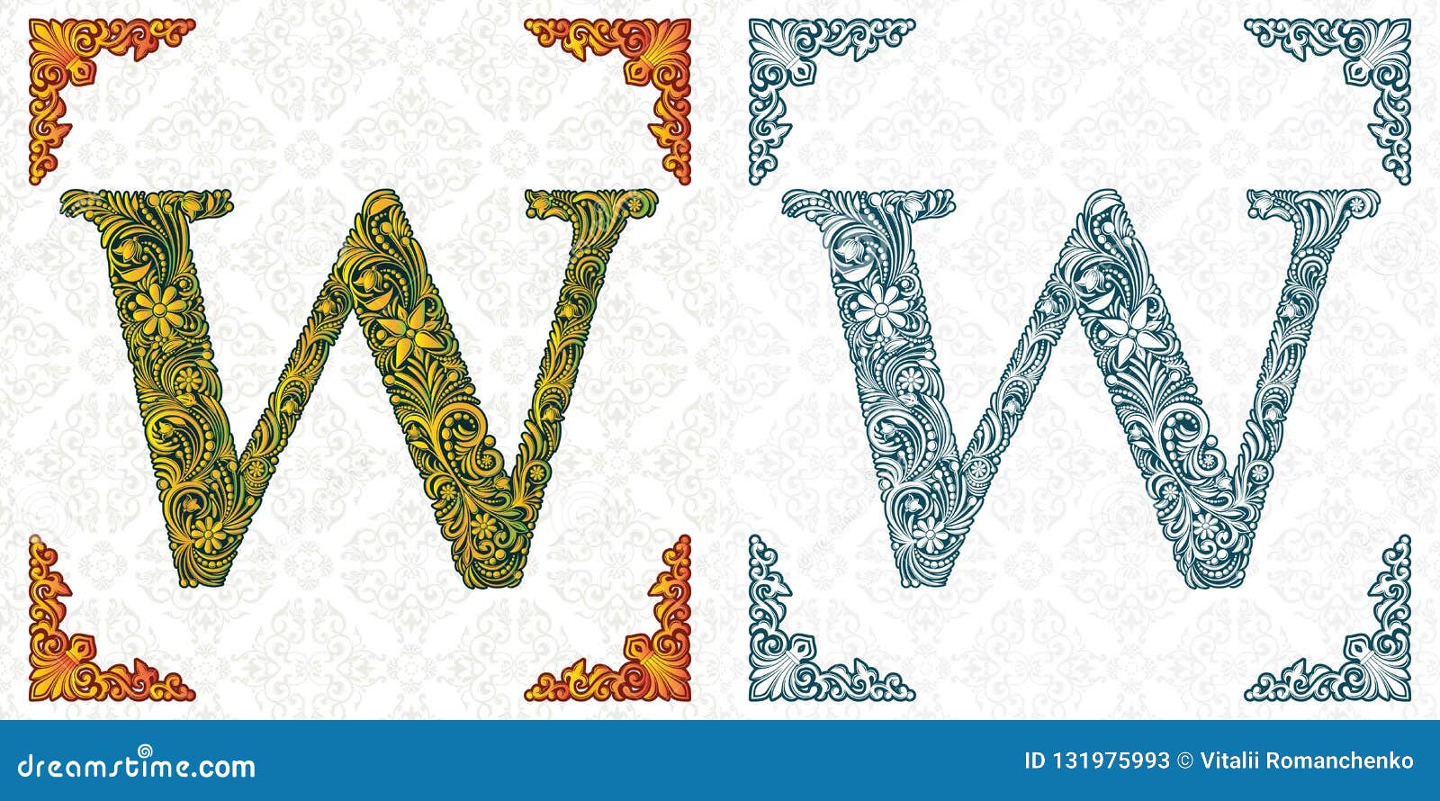 Vector Letter W. Patterned Font. Monogram. Unique Ornamental Alphabet ...
