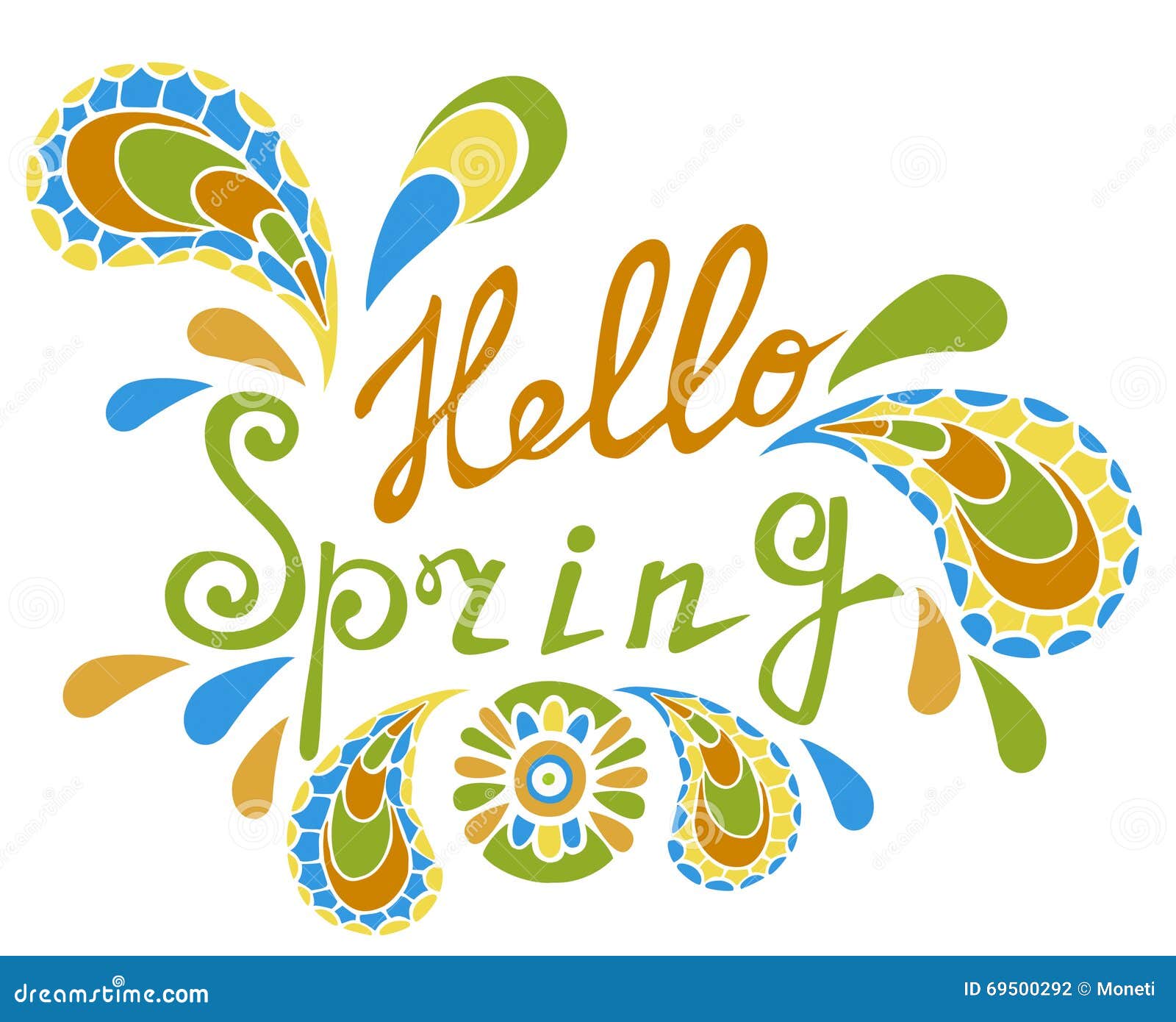 Vector Lettering Hello Spring with Decorative Elements on White ...