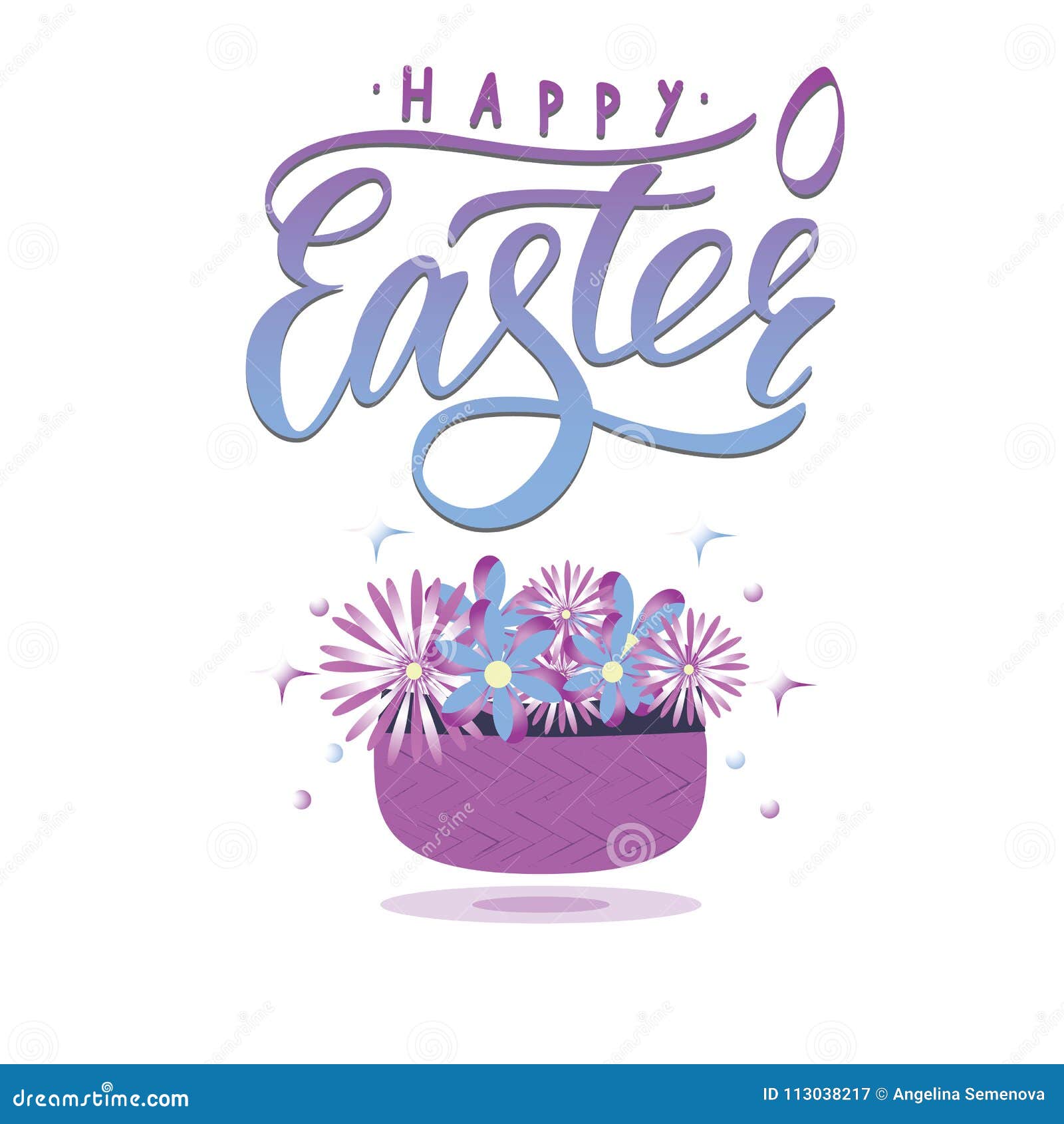Lettering Text Happy Easter with Basket of Flowers Stock Vector ...