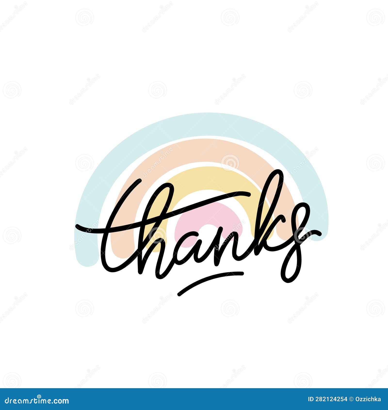 Vector Lettering Thanks on Rainbow Arcs Background. Modern Calligraphy ...