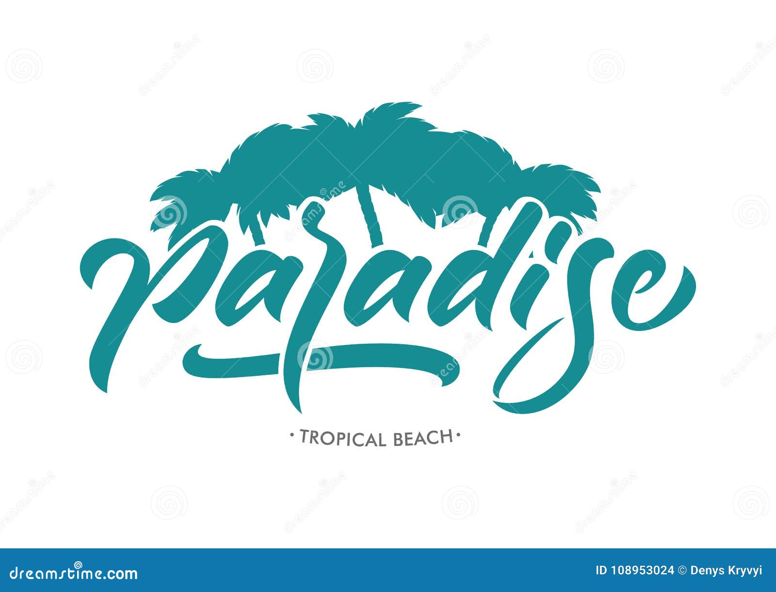 Vector Lettering Typography Design of Paradise with Palm Leaves on ...