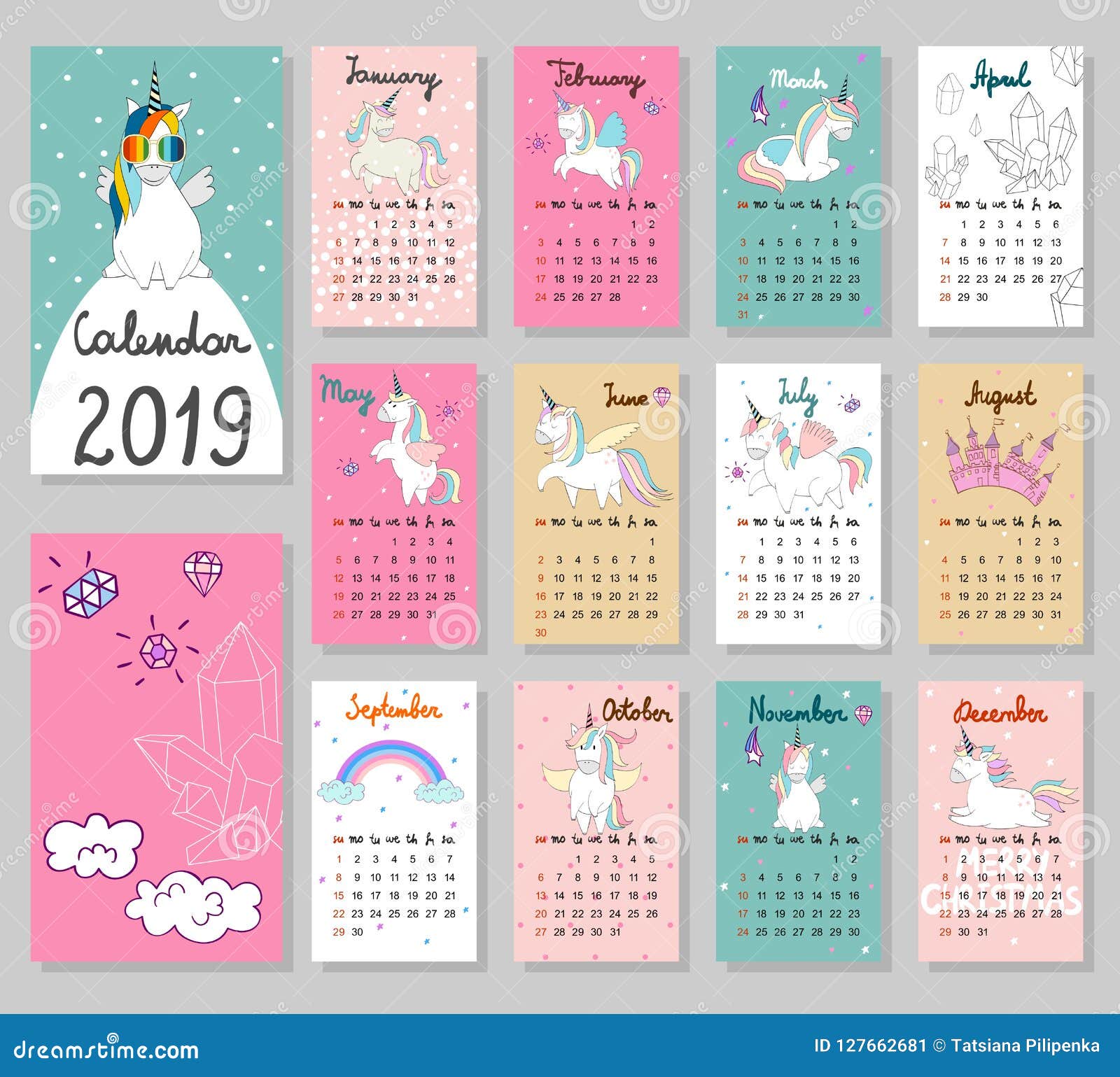 Vector leuke Kalender 2019 vector illustratie. Illustration of mirakel ...