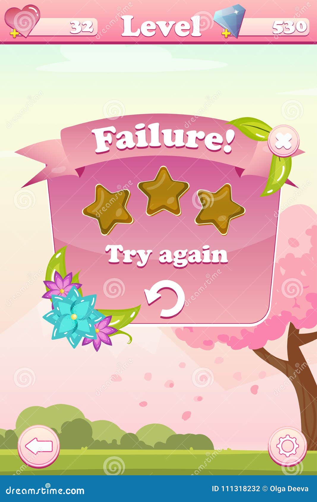 Failure Game User Interface with Flowers Stock Vector - Illustration of ...