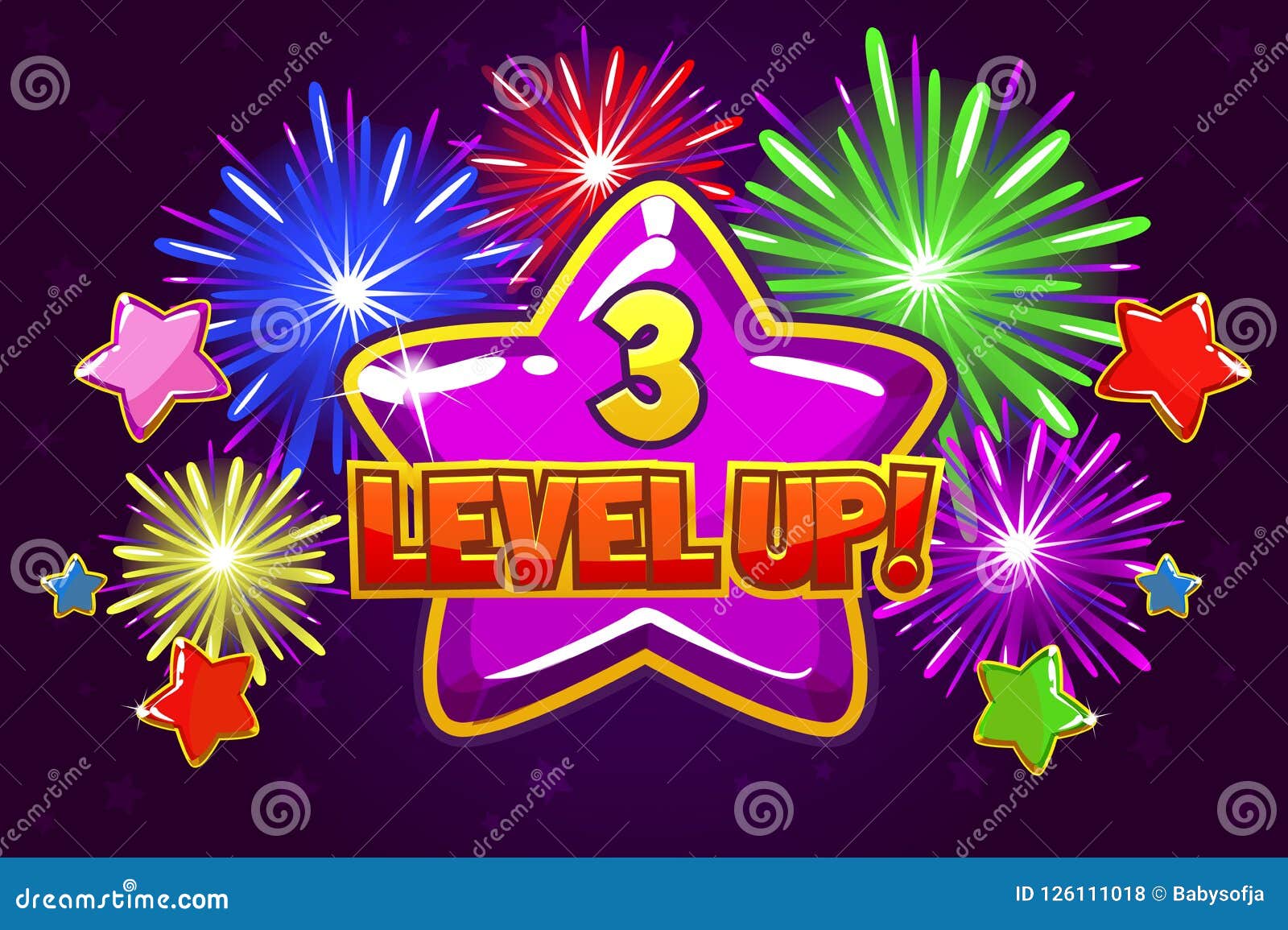 Vector LEVEL UP Banner for Ui Game. Shooting Colored Stars Stock Vector ...