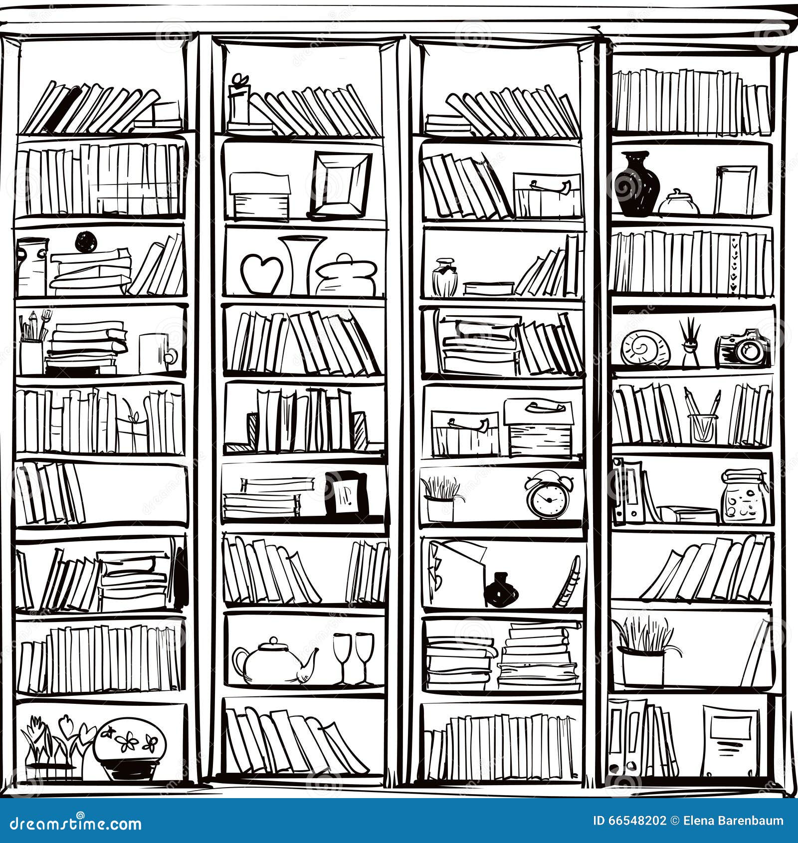 Vector of Library Book Shelf Doodle Background Stock Vector ...