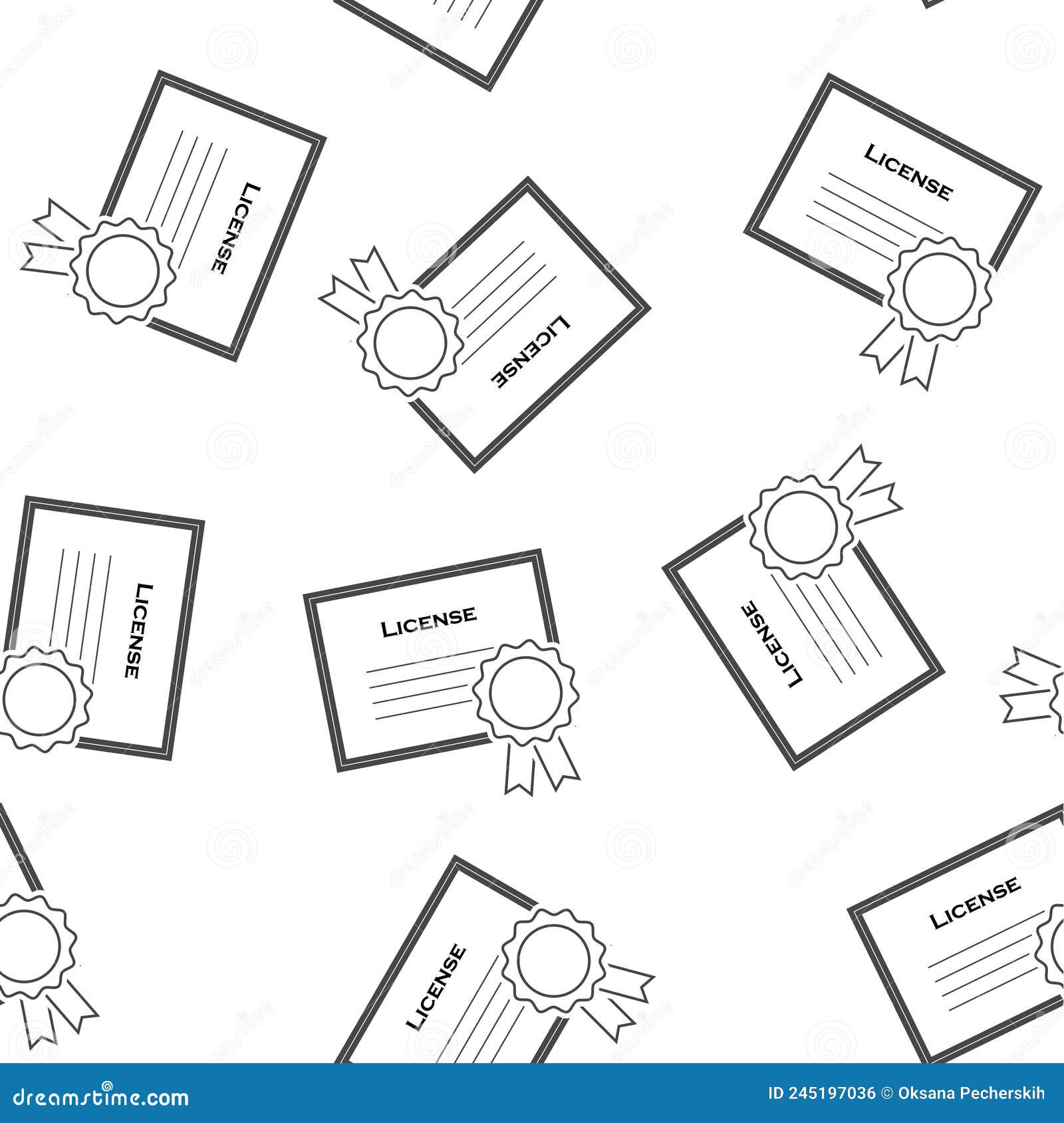 Vector License Certificate Icon Seamless Pattern on a White Background ...