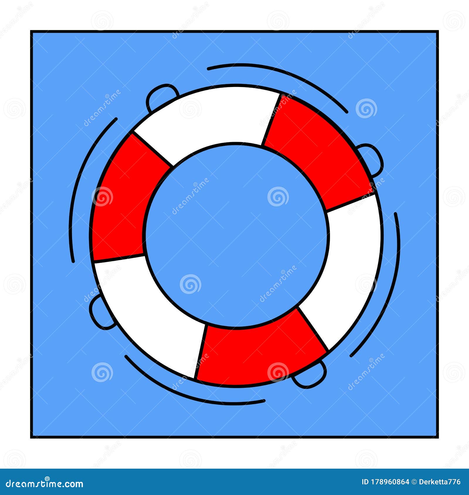 Vector Lifebuoy Icon Red and White Stripes. Drawing on a Blue Square ...
