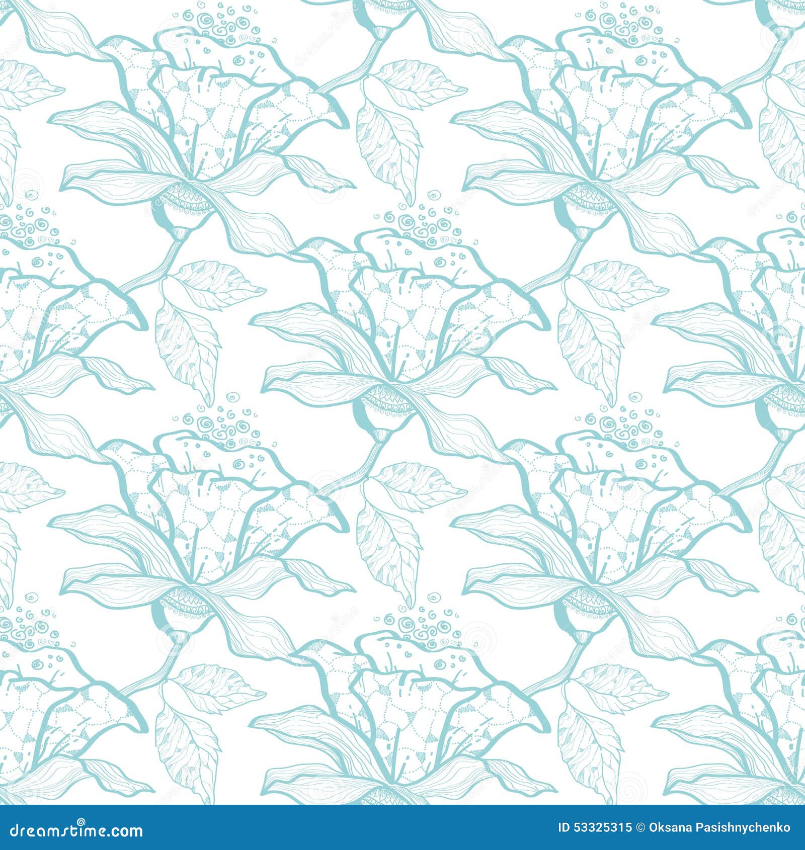 Vector Light Blue Lace Florals Seamless Pattern Stock Vector ...