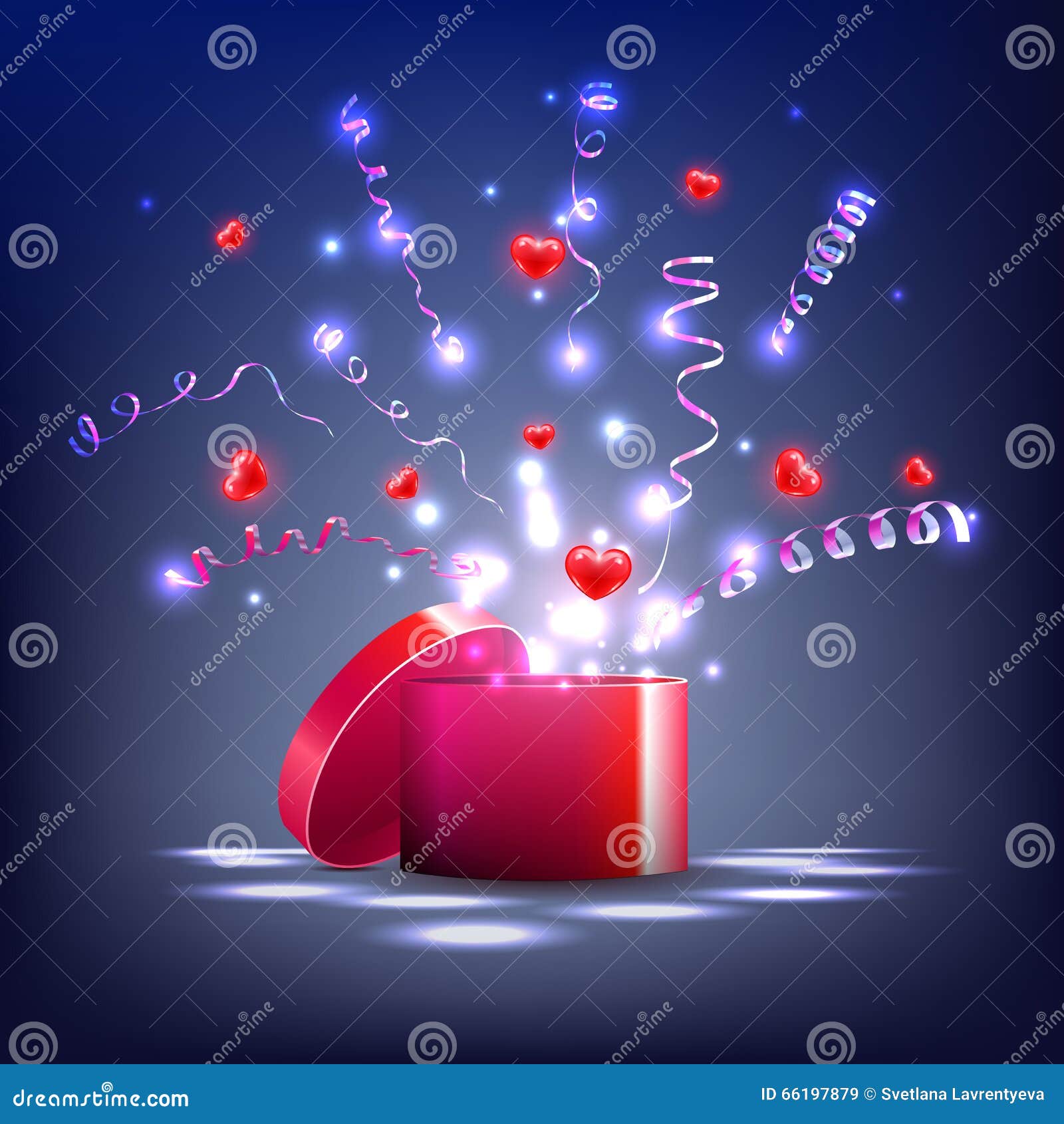 Vector, Light Box and Red Hearts, Streamers, Gift for the Holiday ...