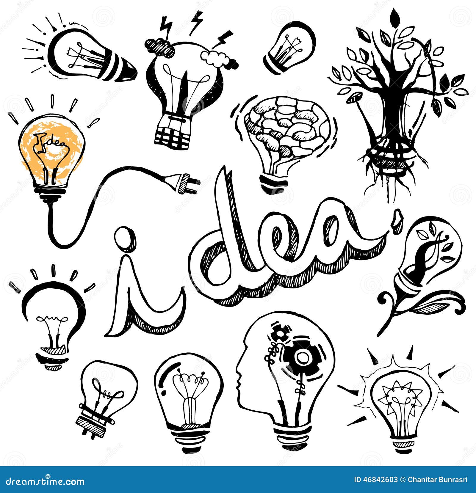 Vector Light Bulb Doodle Hand Drawn Stock Vector - Illustration of ...