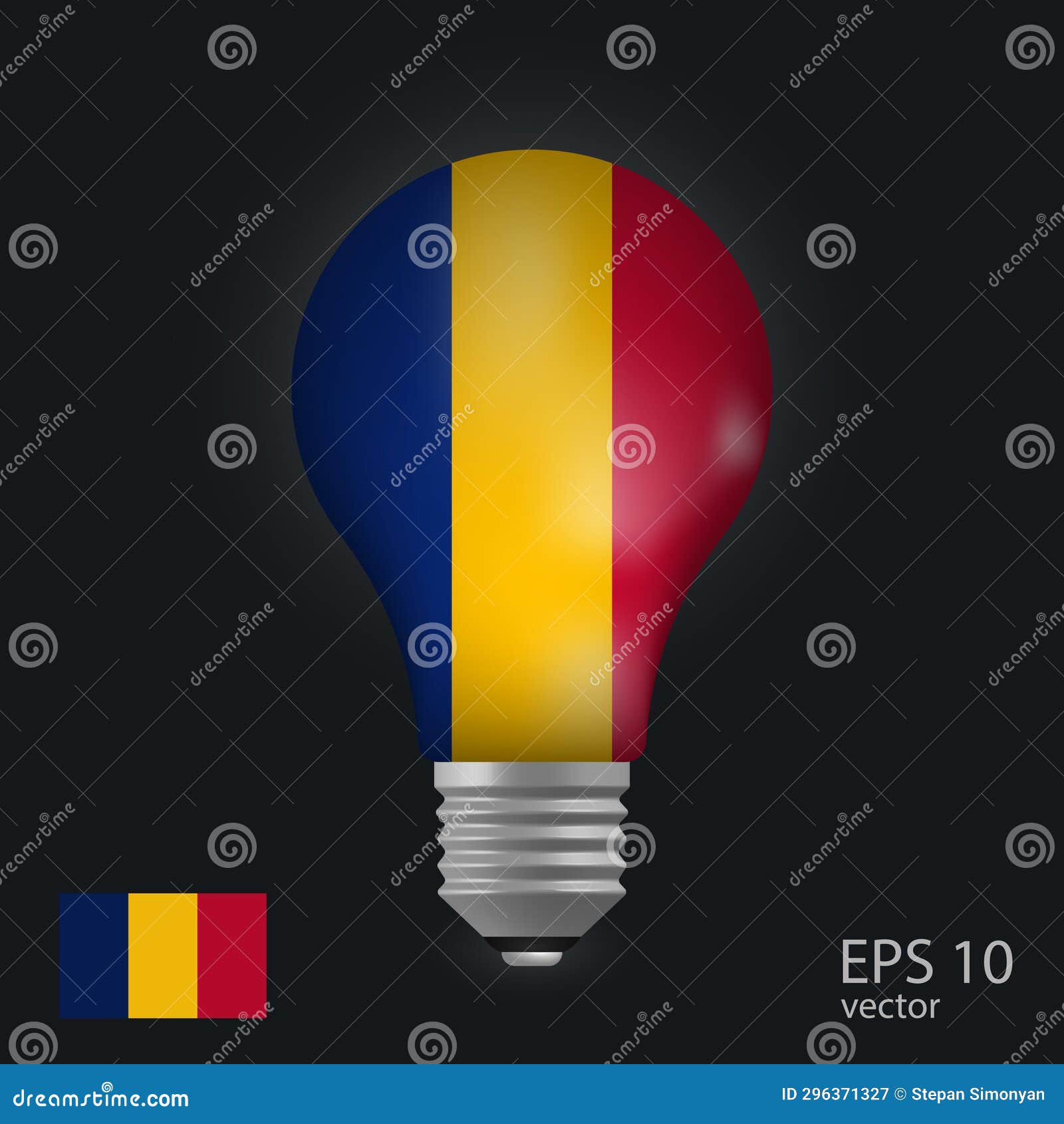 Vector Light Bulb with Flag of Chad, 3D Rendering Isolated on Gray ...