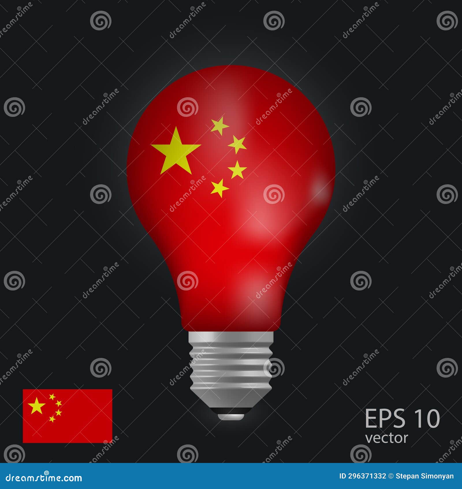 Vector Light Bulb with Flag of China, 3D Rendering Isolated on Gray ...