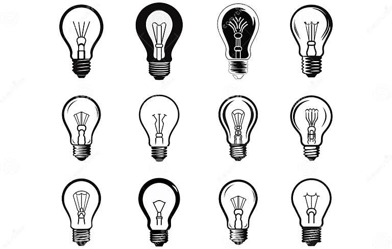 Vector Light Bulb Silhouette,light Bulb Silhouette Set Stock Vector ...