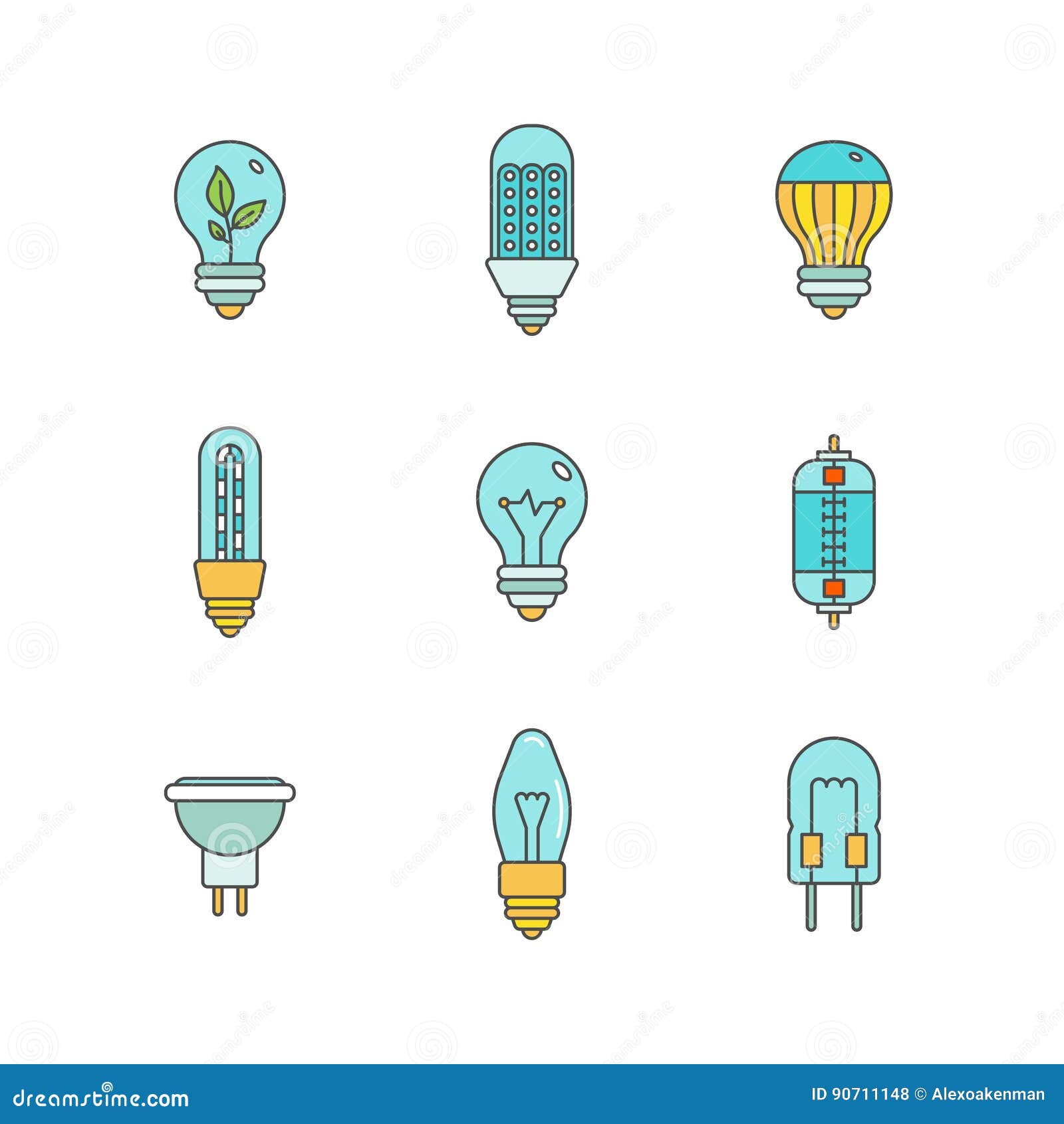Vector Light Bulbs Iconset in Minimal Lineart Flat Style Stock Vector ...