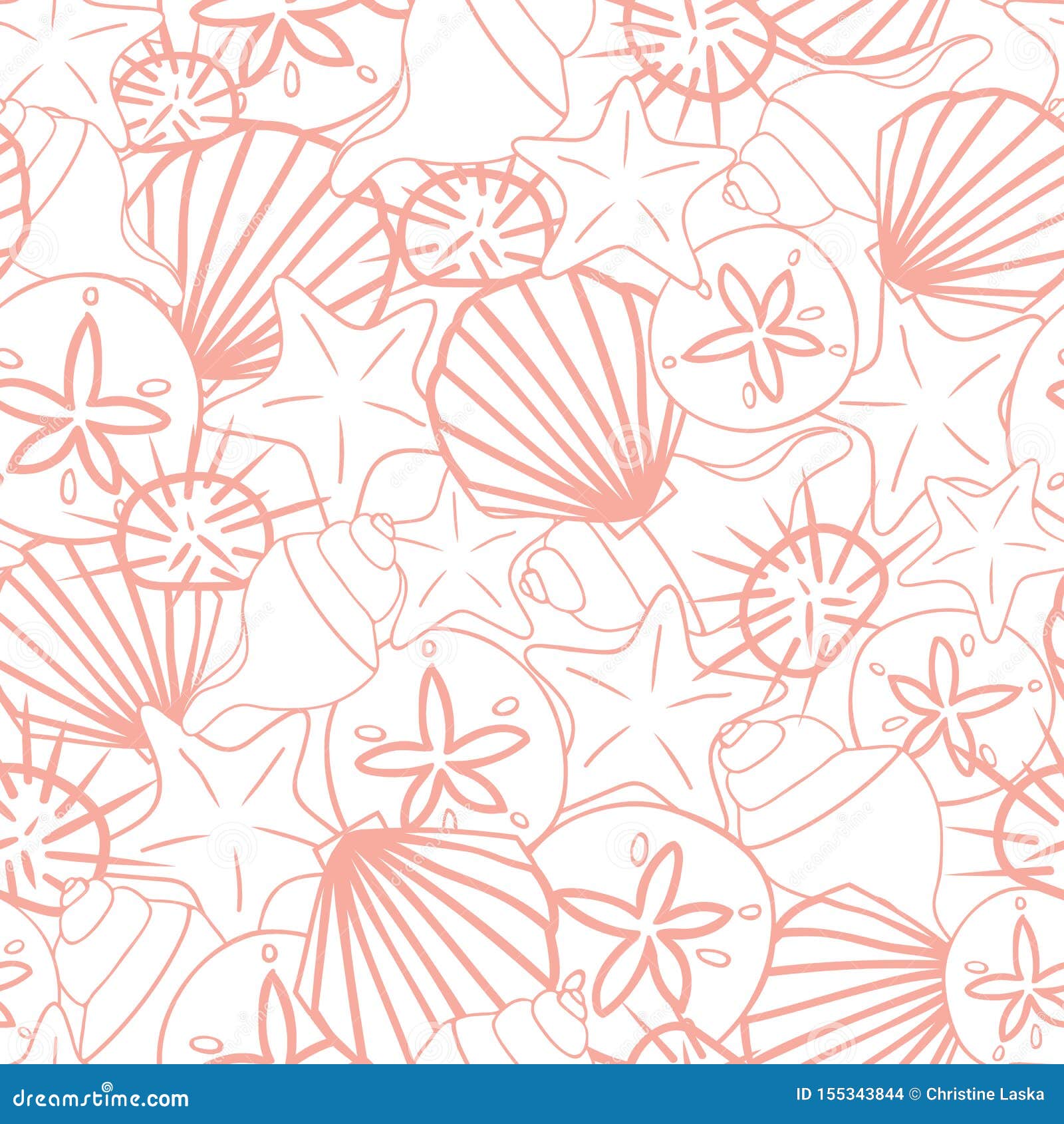 Vector Light Coral Pink Seashells Seamless Pattern Texture Background ...