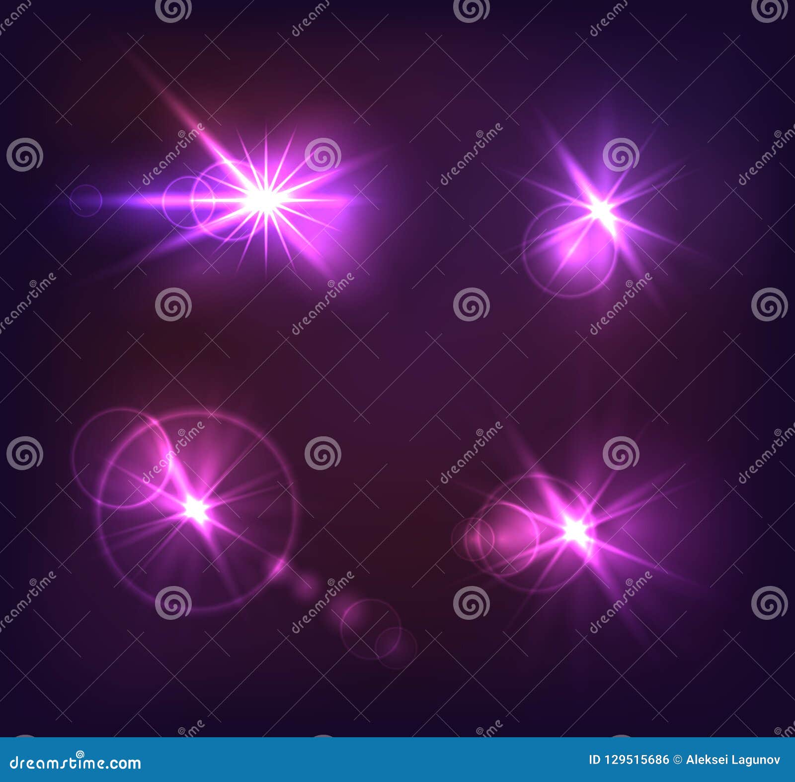 Vector Light Effects Collection, Bright Purple Shine Elements. Stock ...