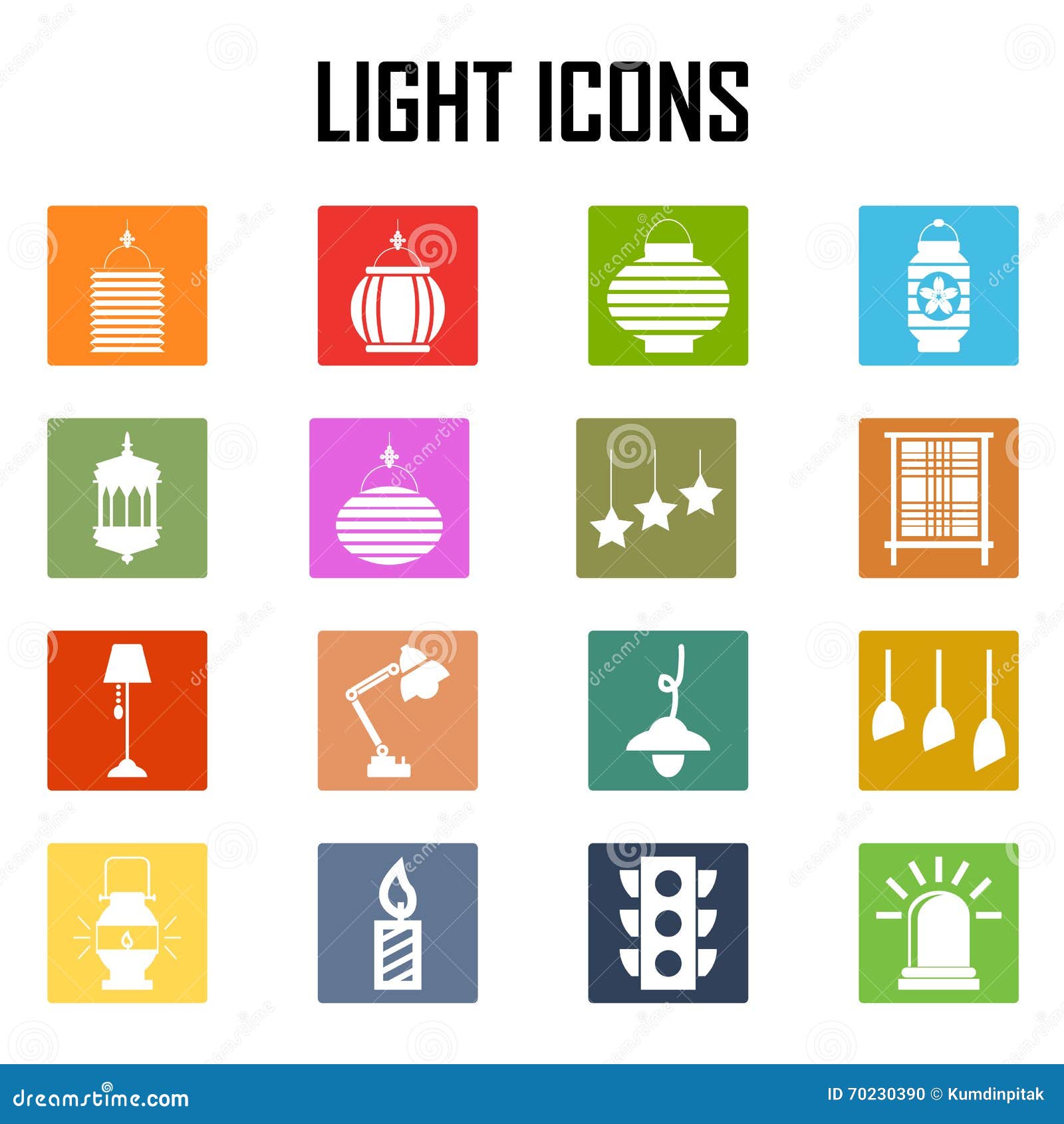 Vector Light and Lantern Icons Set Stock Vector - Illustration of ...