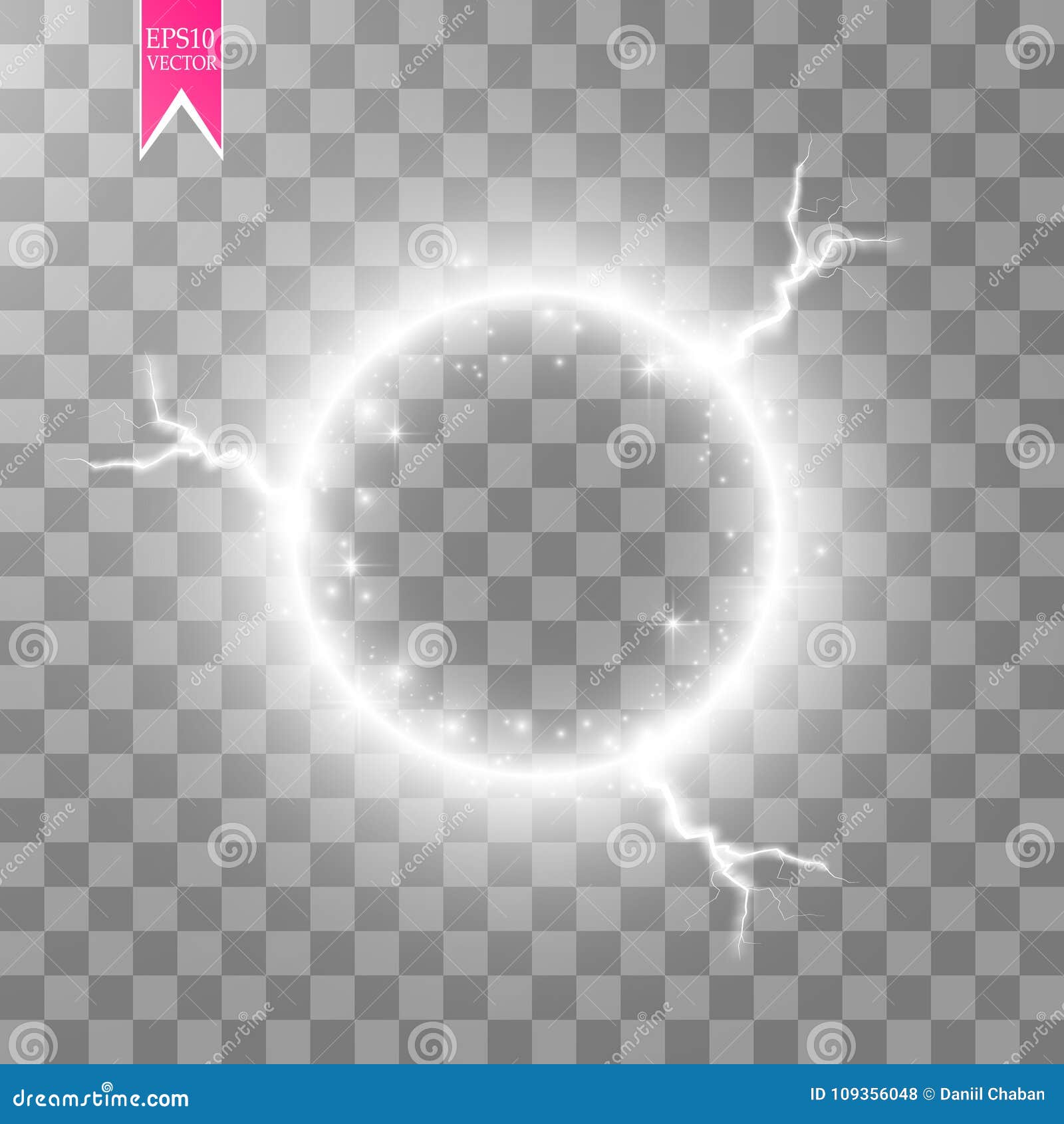 Vector Light Ring with Electric Lightning . Round Shiny Frame with ...