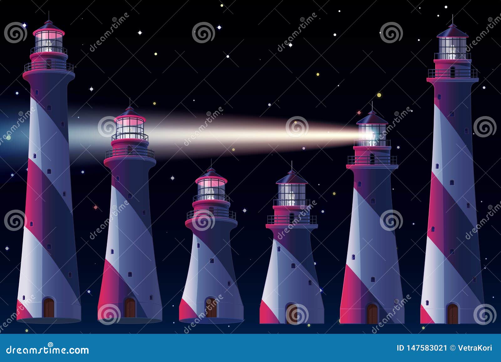 Vector Lighthouse, Light House, Beacon Set Stock Vector - Illustration ...