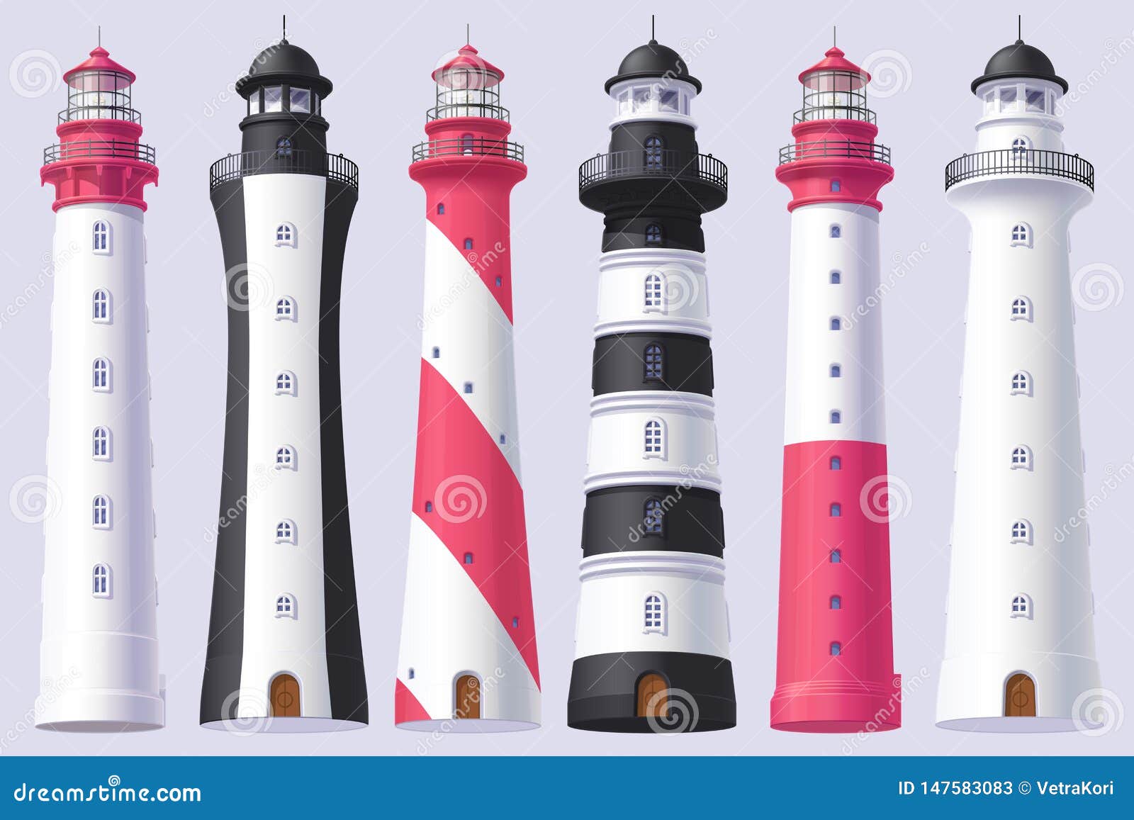 Vector Lighthouse, Light House, Beacon Set Stock Vector - Illustration ...
